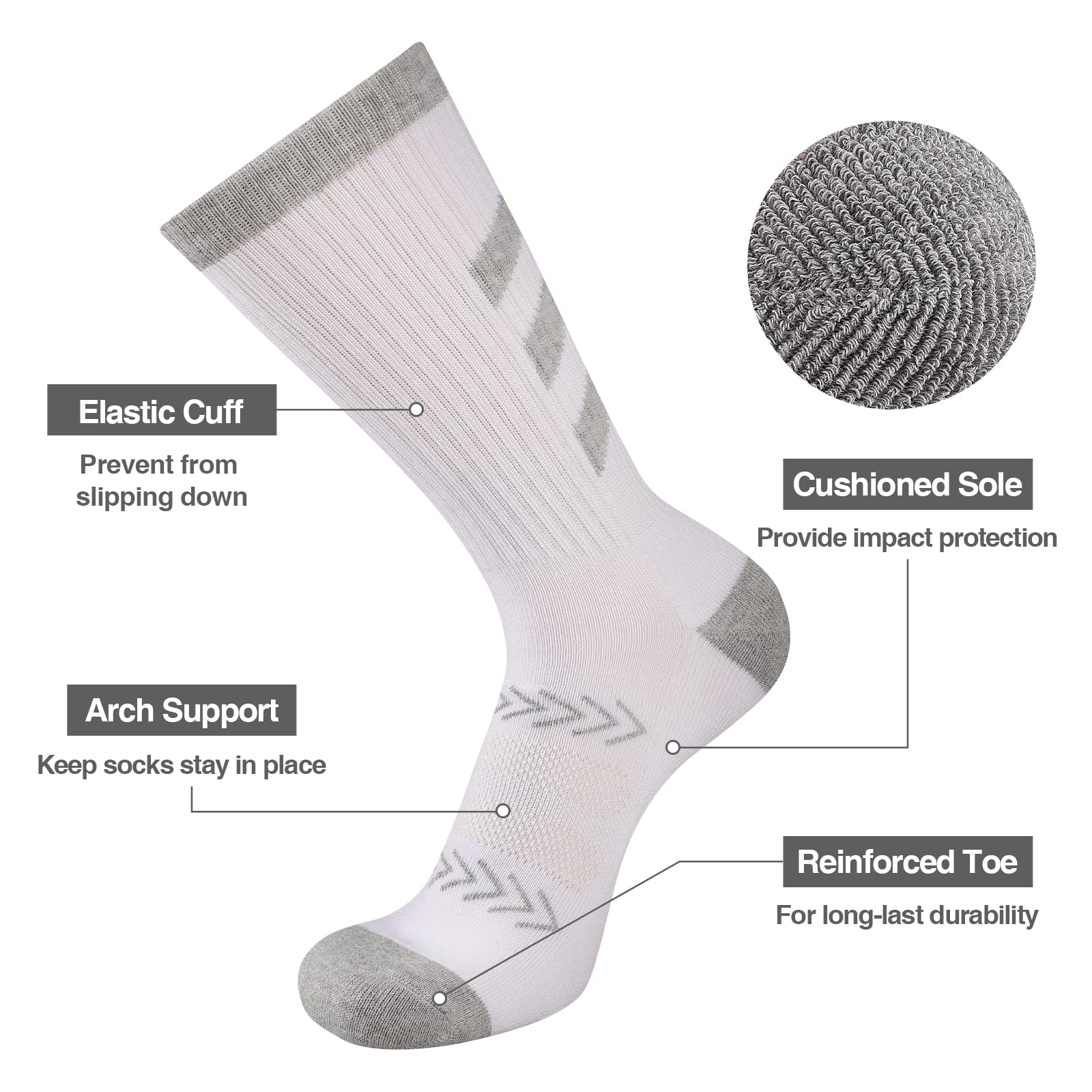 eallco Mens Crew Socks Athletic Calf Socks Work Running Long Sock With Cushioned Sole 6 Pairs