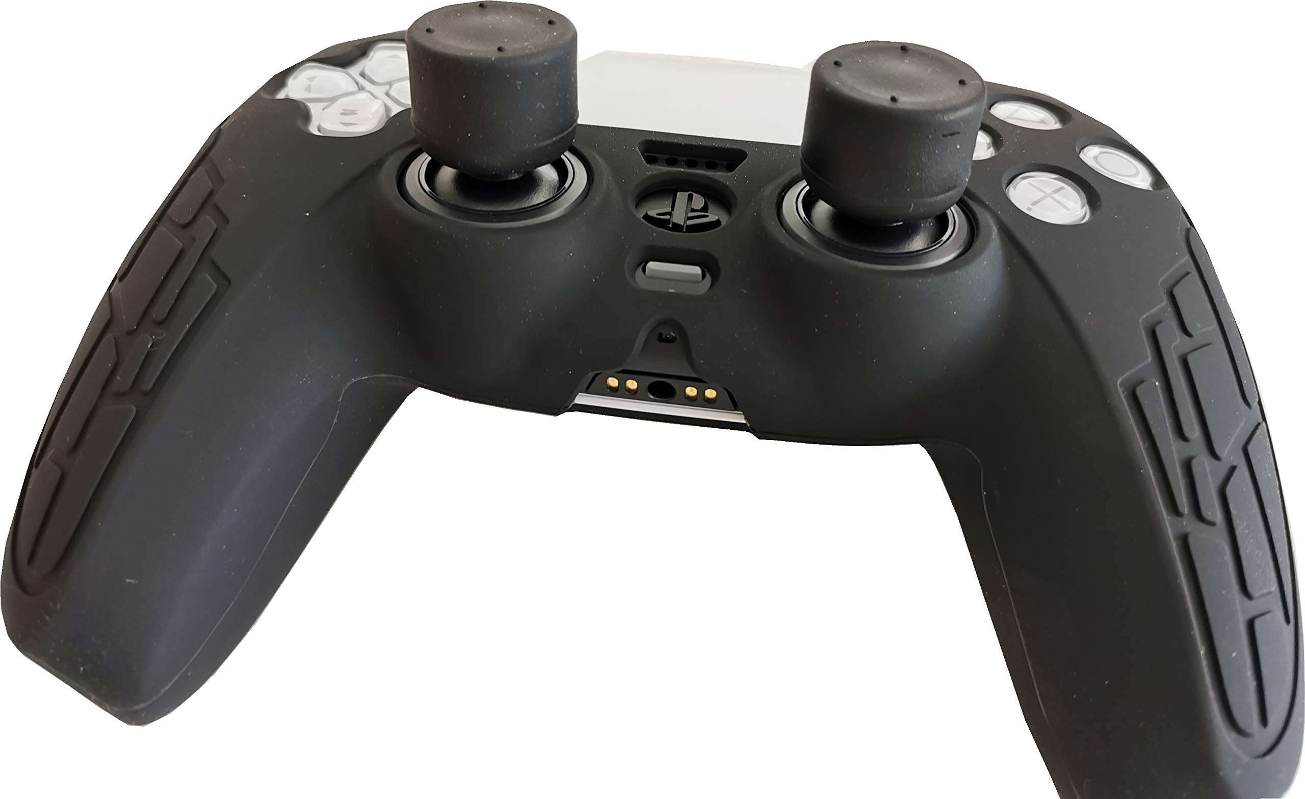 Ealona PS5 Controller Skin - Thickening Silicon Rubber Grip Cover Soft Anti-Slip Protective Case for Playstation 5 Controller - Controller Skin x 2 + Thumb Grips Caps x8 (Black,Red)