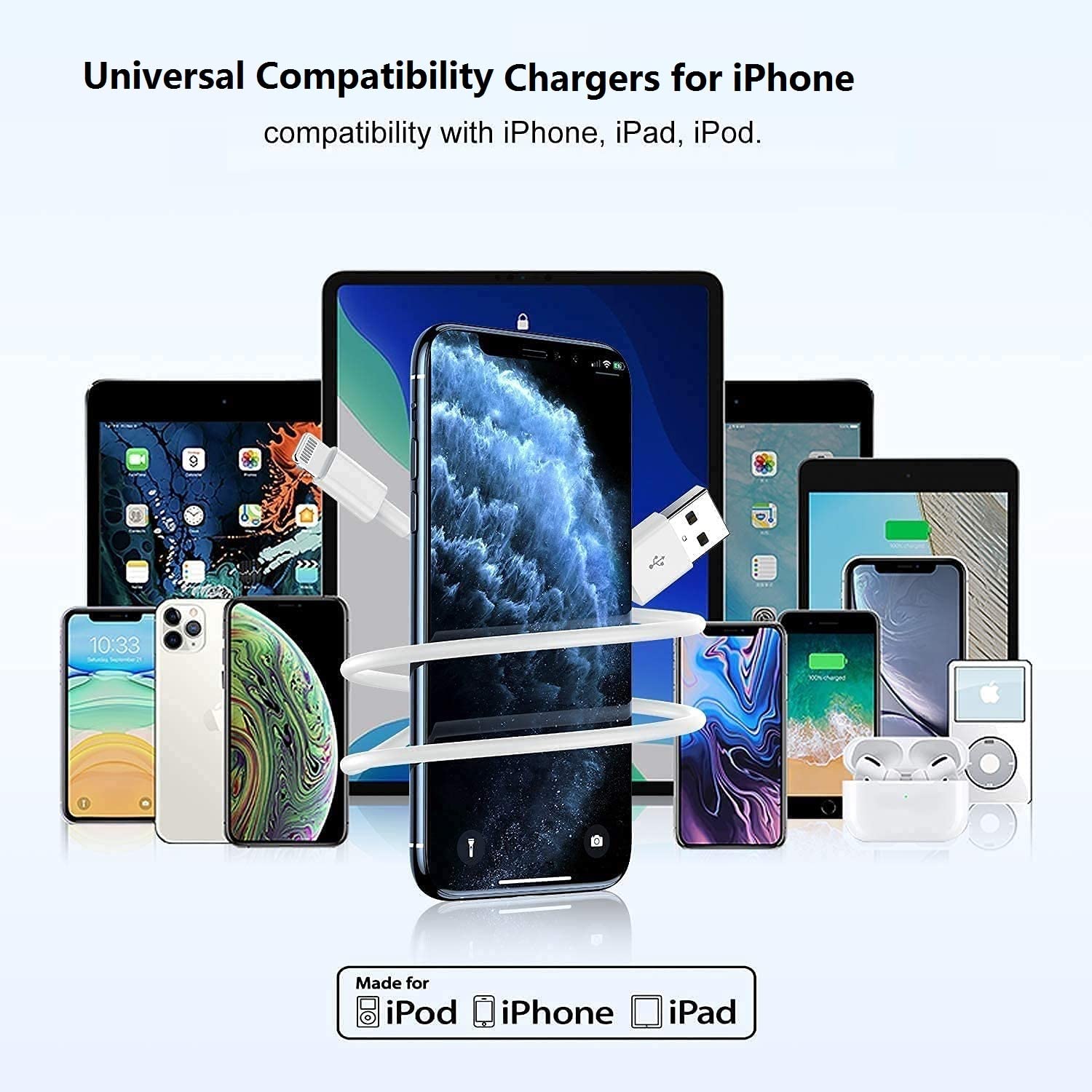 iPhone Charger, [Apple MFi Certified] 10FT Extra Long Lightning Charging Cable High Speed Data Sync Transfer Cord with USB Wall Charger Travel Plug Adapter for iPhone 13 12 11 XS XR X 8 7 6 iPad