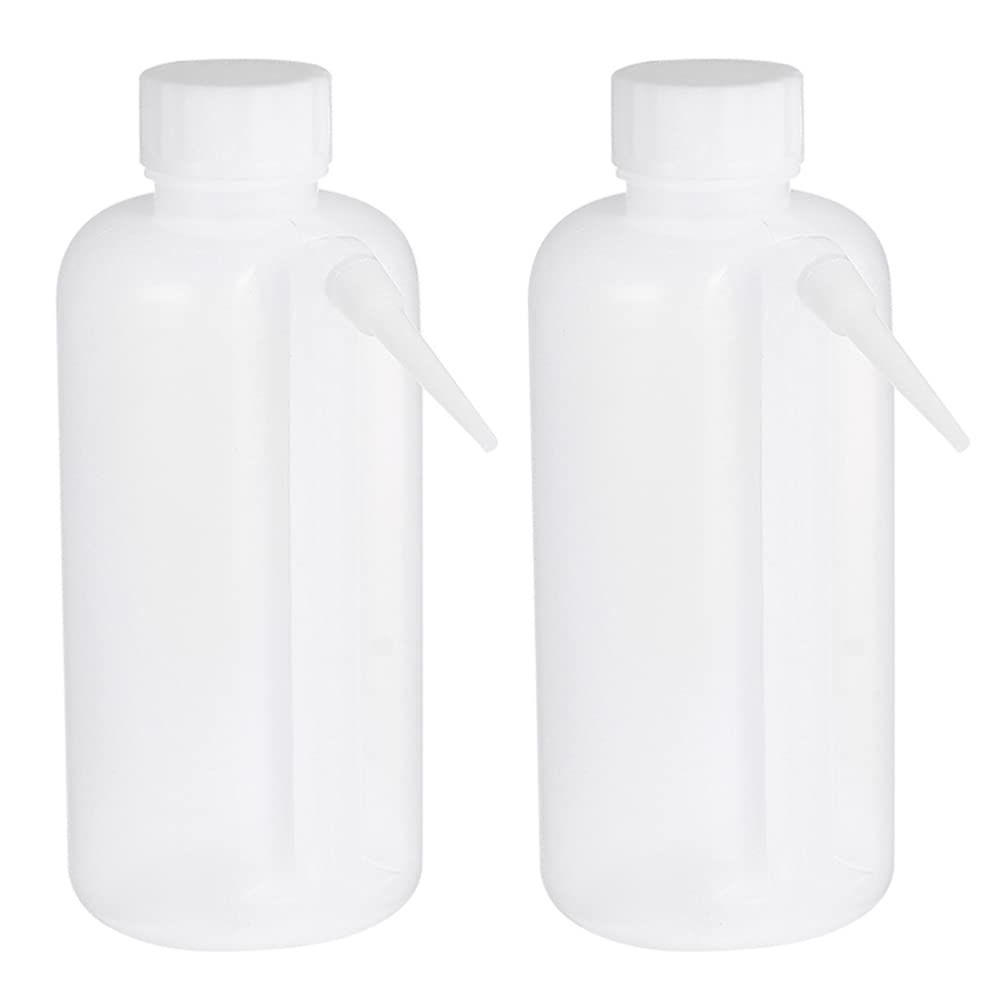 iplusmile 2Pcs Plastic Wash Bottle Wide Mouth Unitary Wash Bottle Safety Squeeze Bottle 500ml (White)