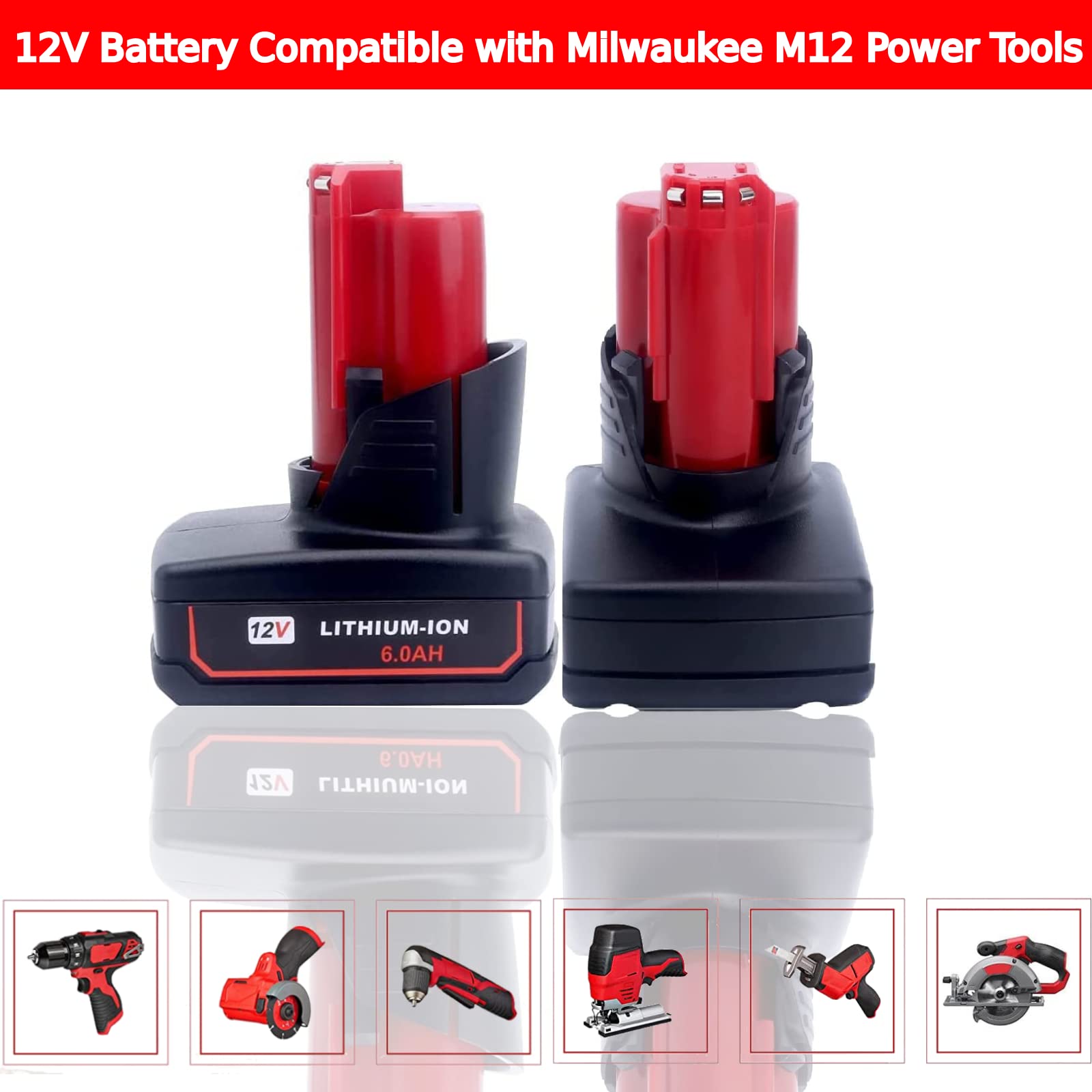 Epowon 2 Packs 3000mAh Replacement 48-11-2420 M12 Lithium-ion Battery for Milwaukee 12V Battery 48-11-2401 48-11-2440 48-11-2411 XC Cordless Power Tools
