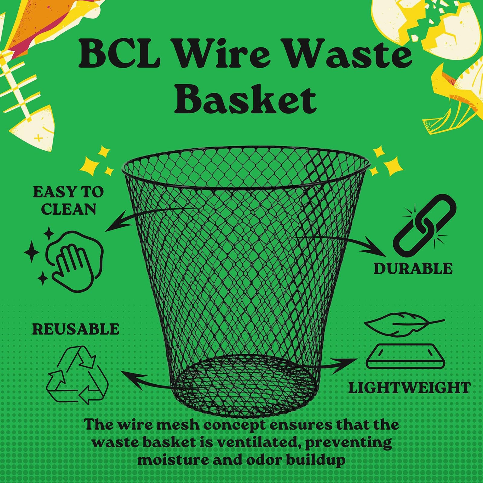 luezkyoig Wire Mesh Round Waste Basket 9 * 6 inch Small Sturdy Lightweight Under Desk Open Top Wire Mesh Trash Cans Custom Storage for Home Office School Kitchen Bedroom Den Dorm Room (Black)