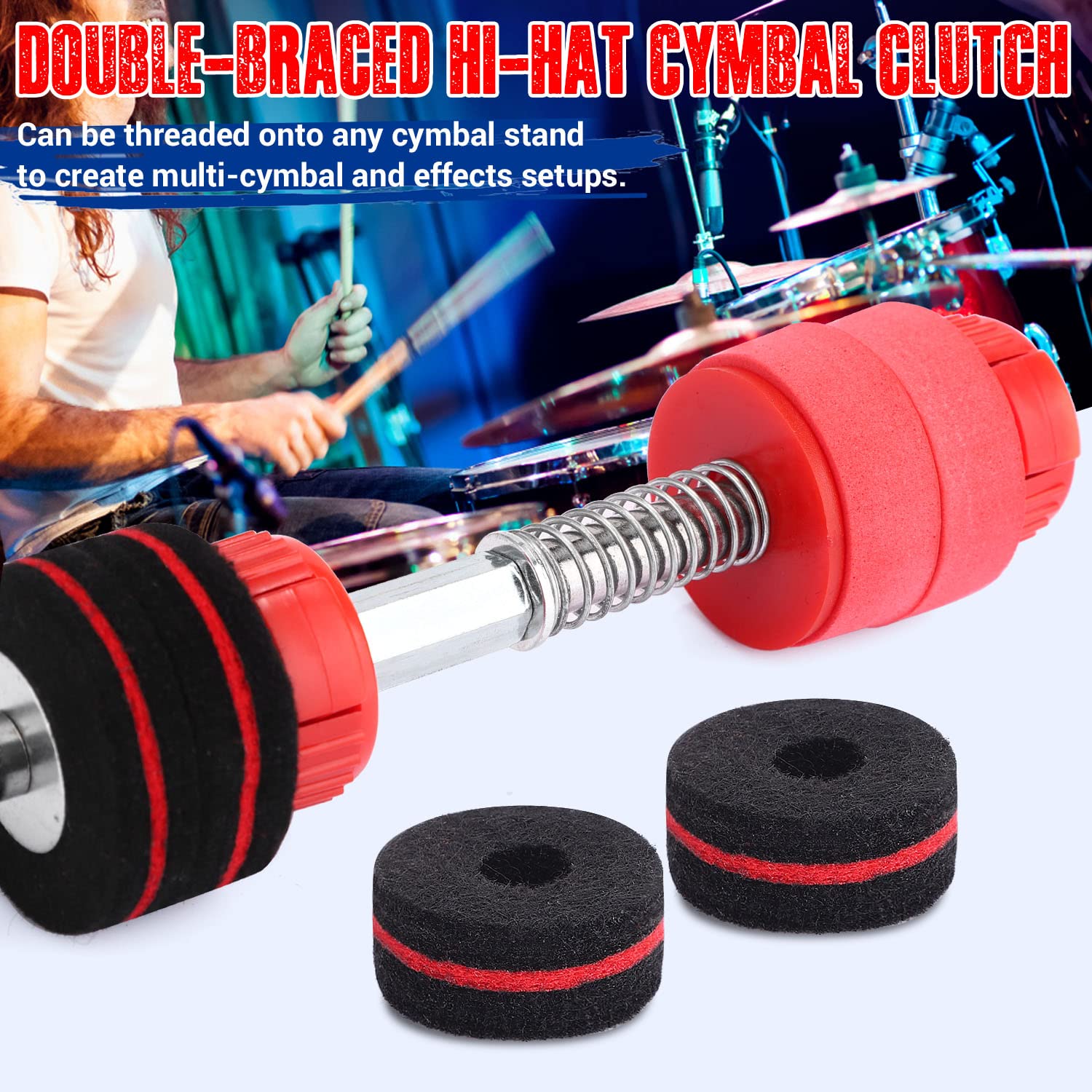 Facmogu Red Hat Stack Cymbal Stacker, Crasher Stacker for Drum Kit Accessories, Double-Braced Hi-Hat Cymbal Clutch for Standard Cymbal Jazz Drum Parts Accessories with Quick Set Nut