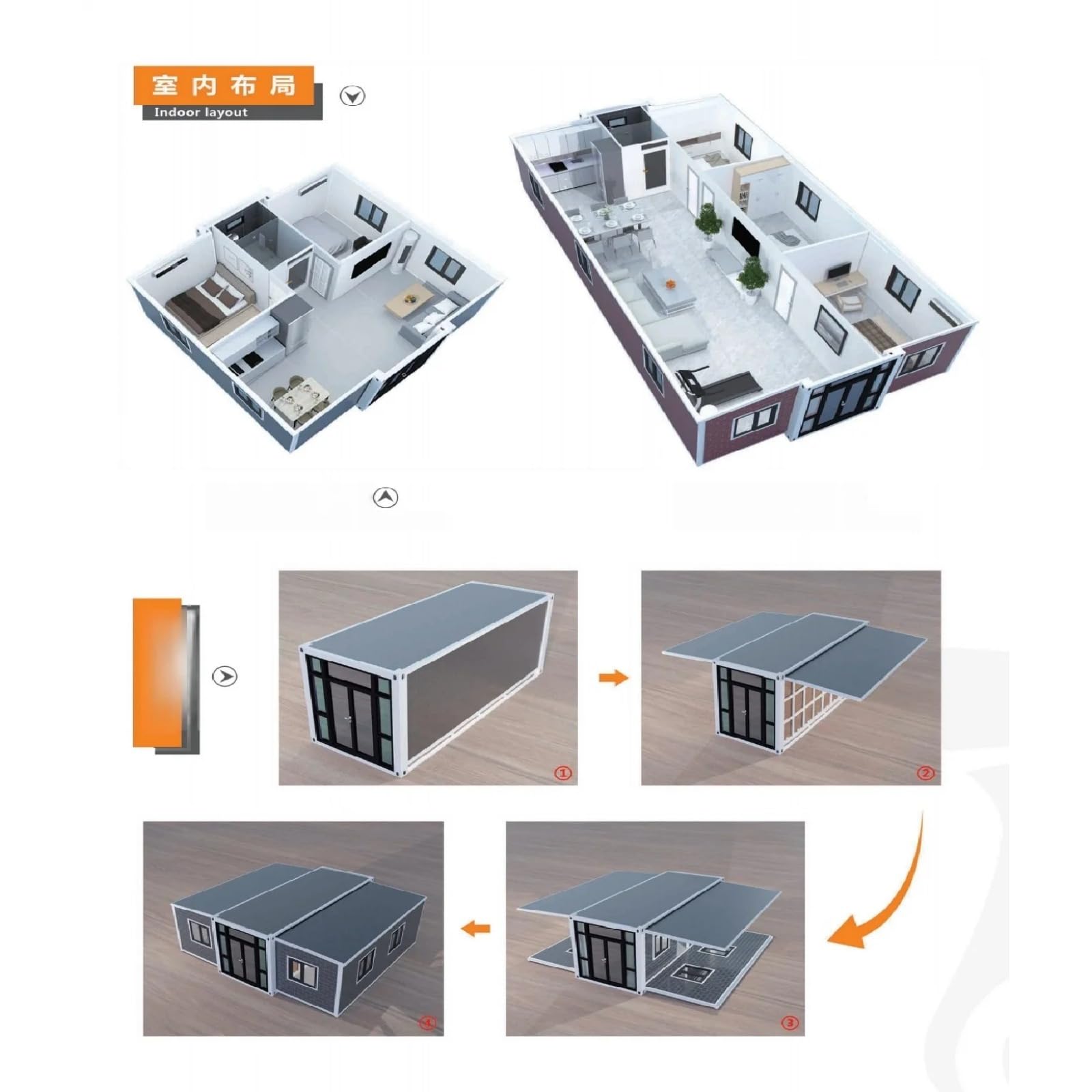 Luxury 40ft Expandable Container Home–Prefabricated Design with 3 Bedrooms, Glass Sliding Windows,Ideal for Emergency Housing and Recreational Use in Various Locations