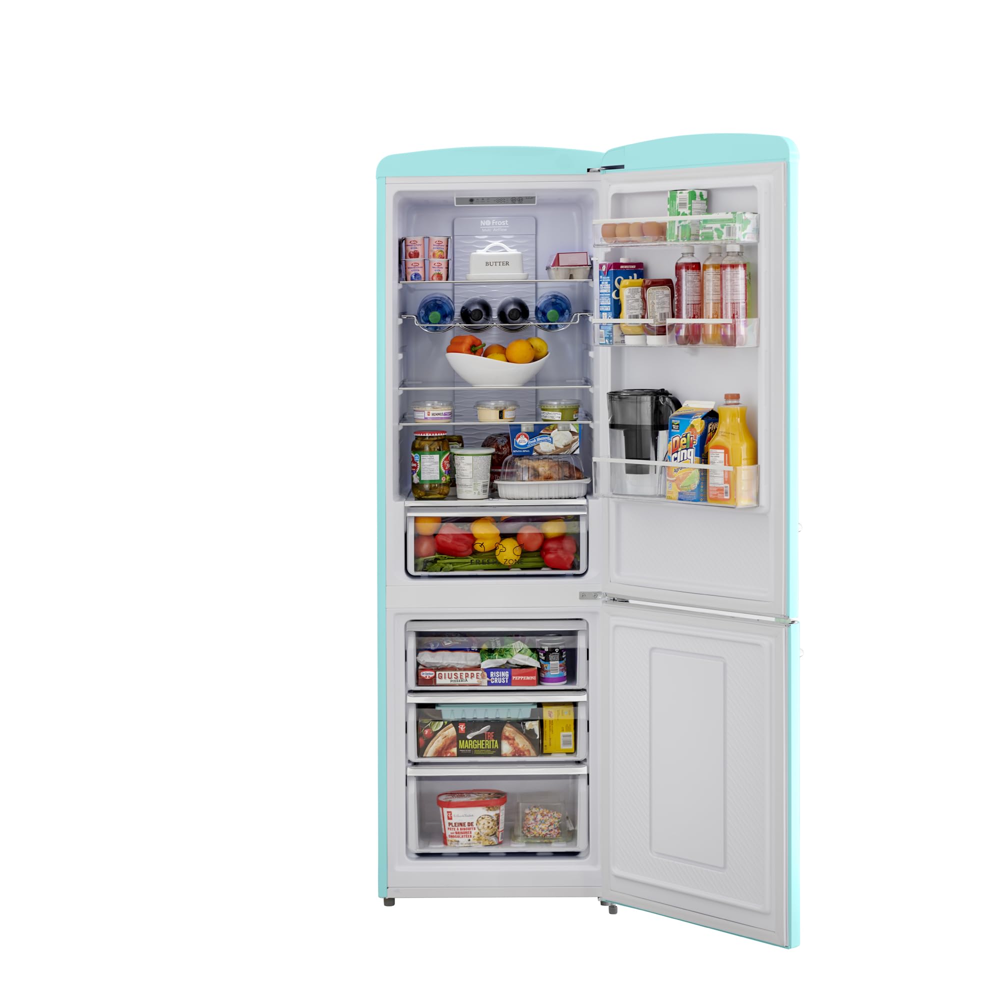 iio RR2 12 cu. ft. Retro Refrigerator Full Size Fridge/Bottom Freezer, Frost Free, LED Light, Multiflow 360°, Small Mini Ice Cube Tray, 1 Fruit slot, Dorm Office Quiet Compressor (Rose Pink)