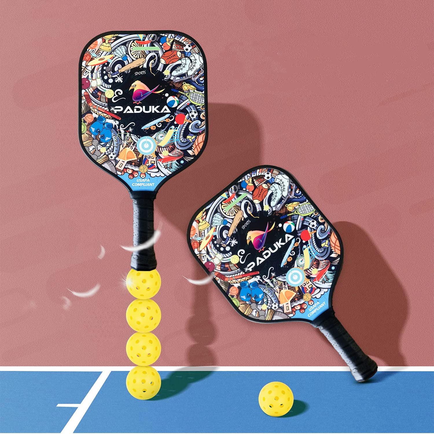Graphite Pickleball Paddles Set, Carbon Fiber Lightweight Pickleball Racket with Cover and Balls, Ergonomically Designed Grip with Comfortable Grip and Stability