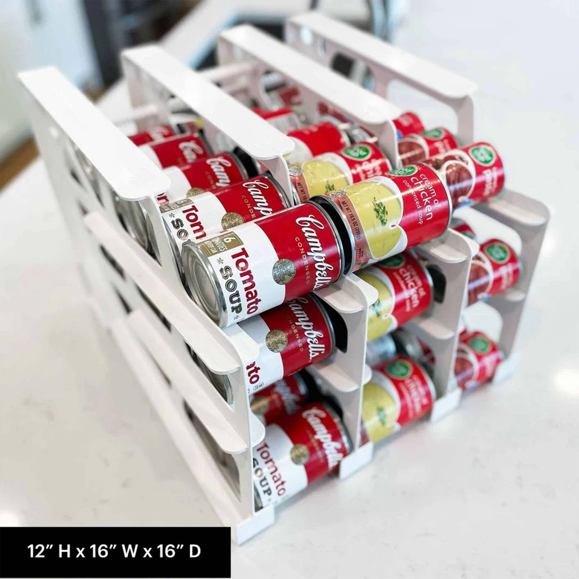FIFO Countertop Can Tracker Hold Up To 54 Standard 10 to 15 Oz Can Sizes, White Stackable & Adjustable Can Organizer for Pantry | Rotating Canned Food and Soda Storage Kitchen Organizer (2 Pack)