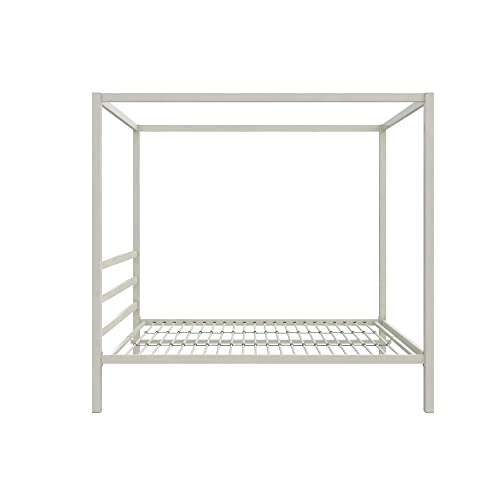 DHP Modern Metal Canopy Platform Bed with Minimalist Headboard and Four Poster Design, Underbed Storage Space, No Box Spring Needed, Full, White