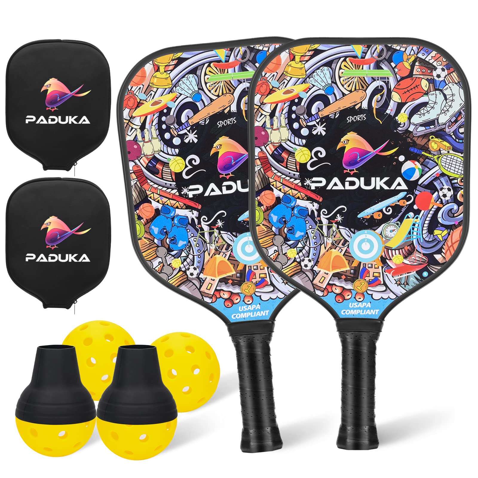 Graphite Pickleball Paddles Set, Lightweight Carbon Fiber Pickleball Racket with Cover and Balls, for Beginners and Pros Players