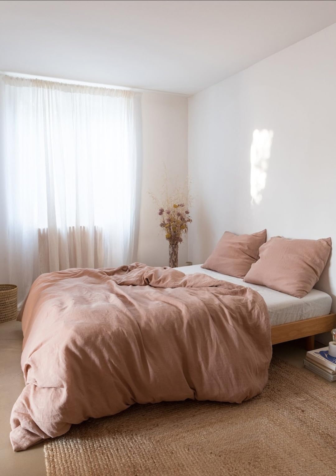Organic Linen Comforter Cover, Linen Duvet Cover in Dusty Rose, Linen Bedding with Custom Size, 3 Pcs Duvet Cover Set (Queen)