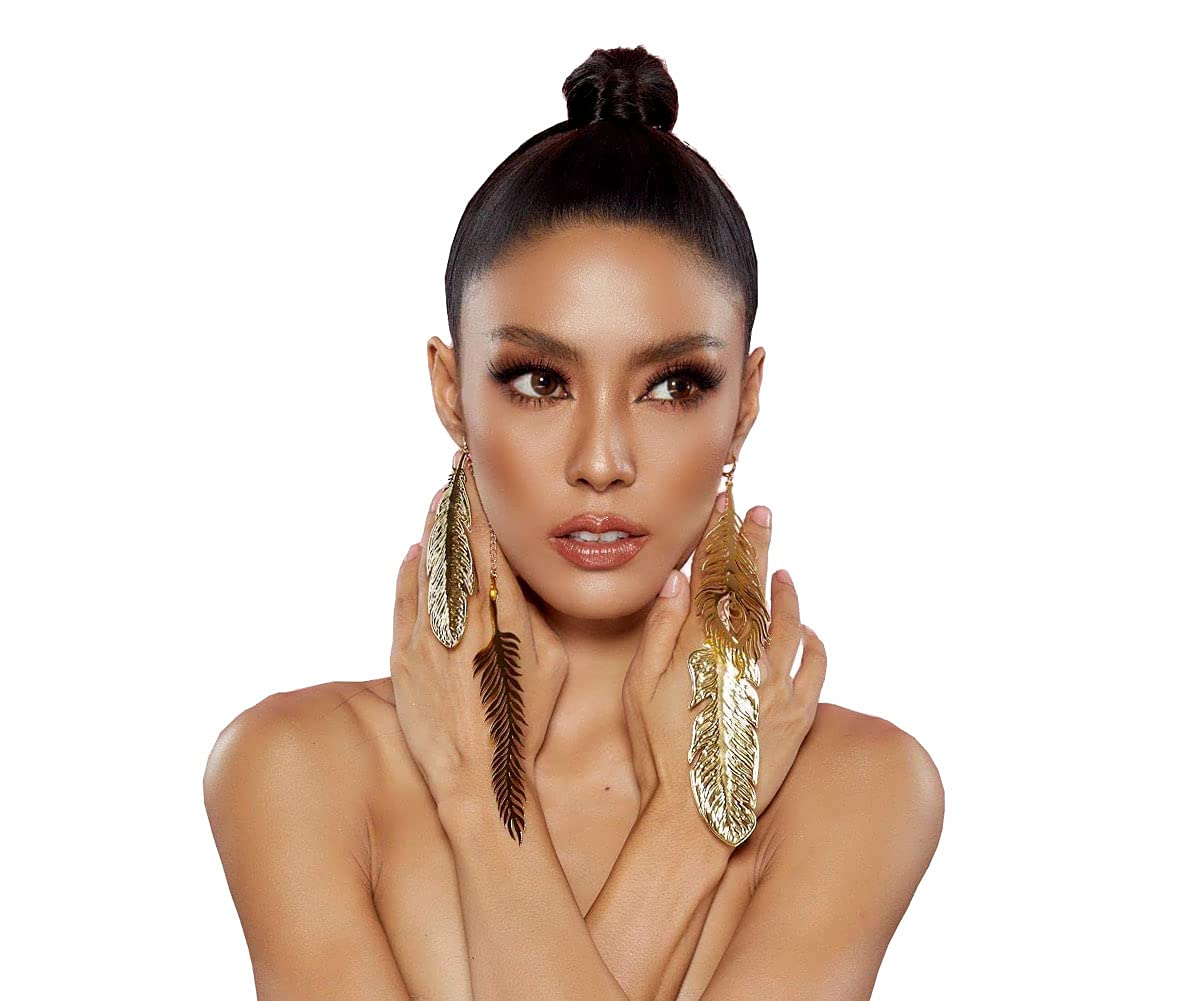 Fashmorous Gold Feather Earrings for Women Dangling Peacock Feather Earrings Gold Peacock Feather Earrings for Women Dangle Peacock Feather Earrings Long
