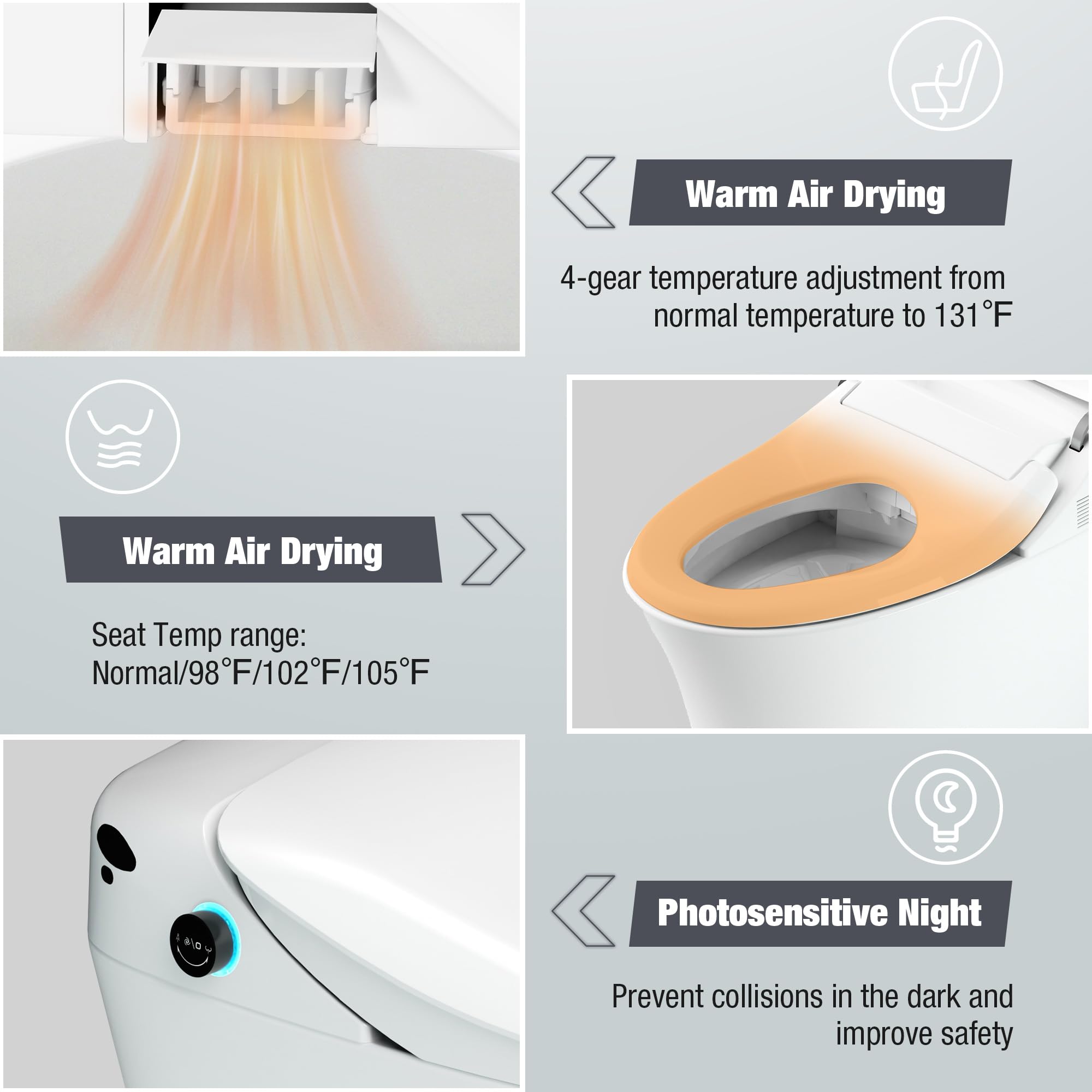 Luxury Smart Toilet with Wireless Remote, Multiple Spray Modes, Heated Seat with Warm Water Sprayer and Dryer, Foot Sensor Modern Toilet Bidet Automatic Flush Toilet