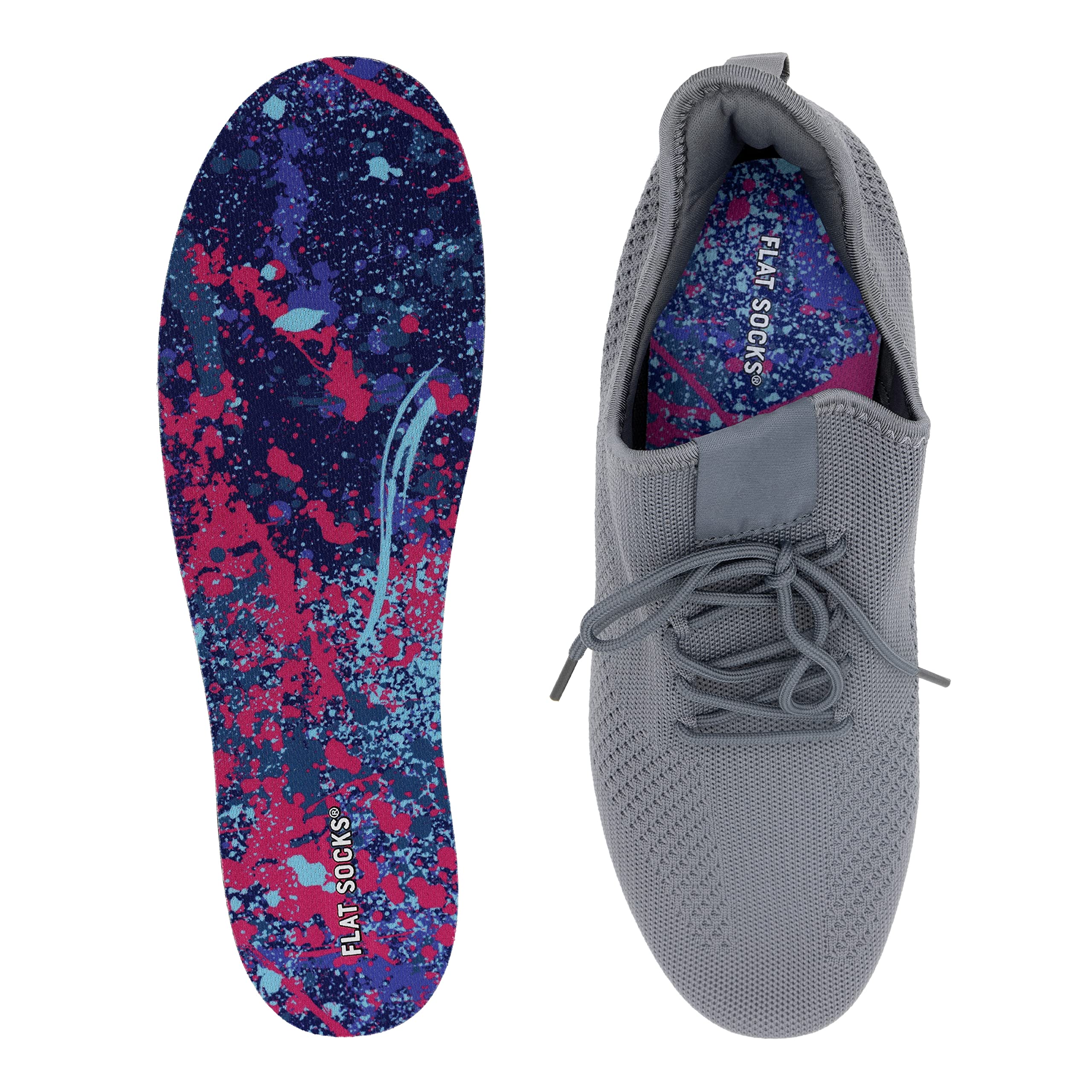 FLAT SOCKS No Show Socks, Sockless Shoe Liner, No Slipping, No Stinking, Washable Barefoot Shoe Insert for Men and Women, Neon Explosion, Large