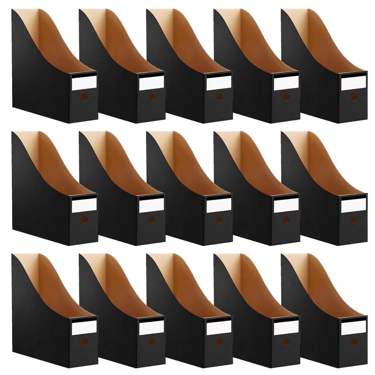 EWAFILU 15 Pack Black Foldable Desk File Holder, Cardboard Magazine Storage Box with Labels for School Office Desk Supplies