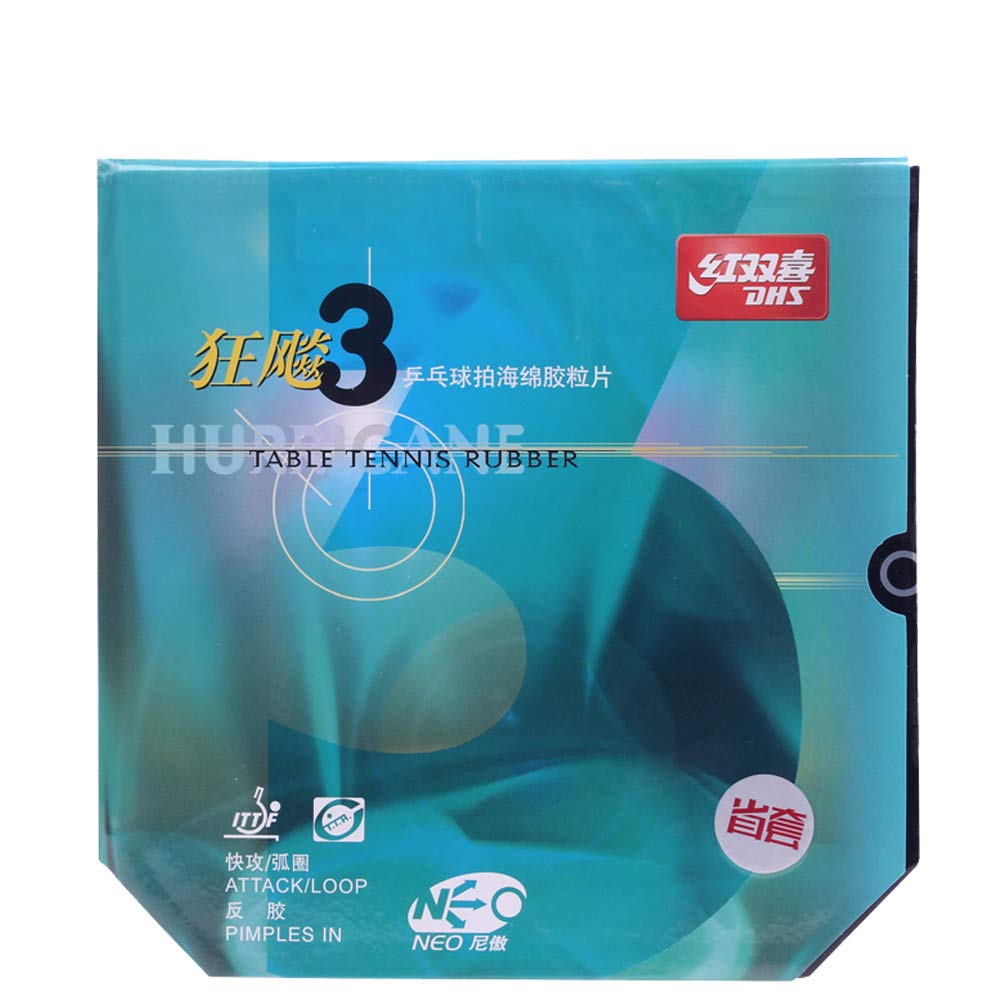 DHS Hurricane 3 NEO (Provincial Professional) Table Tennis Rubber# (Black or Red,2.1/2.15 mm, Hardness:38/39/40/41), with Rubber Sheet Protective Film (Black/Hardness: 38, Sponge Thickness: 2.1 mm)
