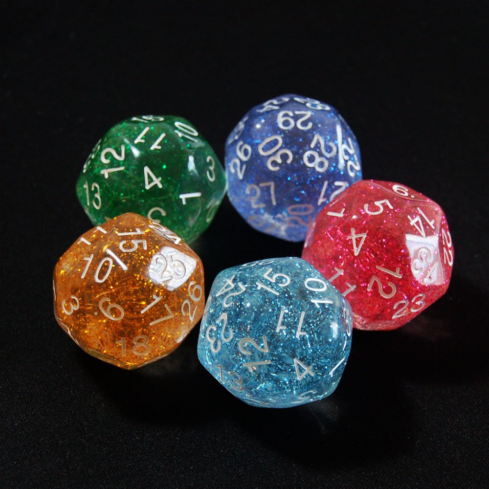 Triantakohedron 33mm D30 30-Sided Glittered Color Jumbo RPG Gaming Dice, Limited Edition Series (Glitter Pink)