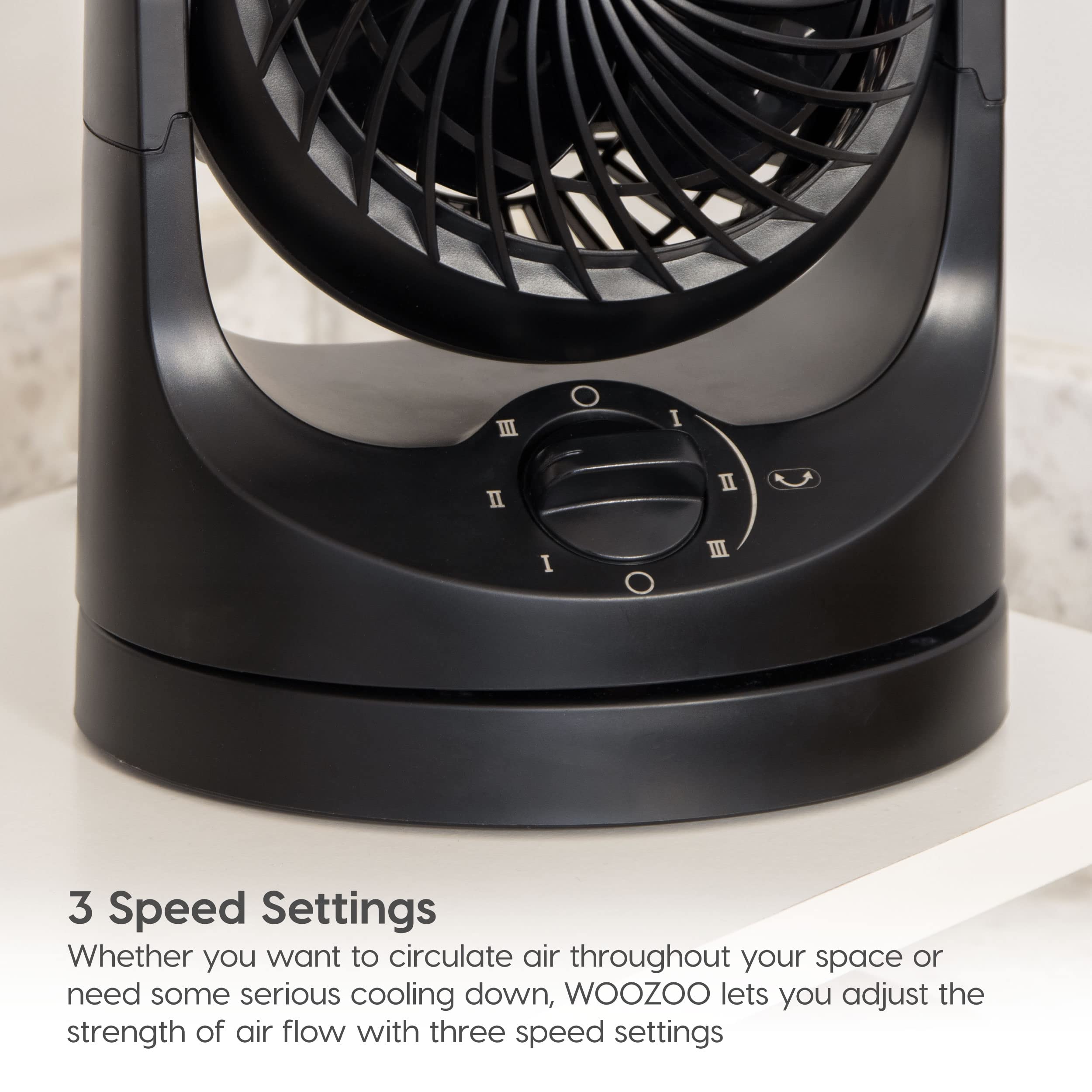 IRIS USA WOOZOO Fan, Small Oscillating Desk Fan, Table Air Circulator, 3 Speeds, 32ft Max Air Distance, Mini Fan 8 Inches, 112° Adjustable Tilt, 27.5 db Low Noise, Black
