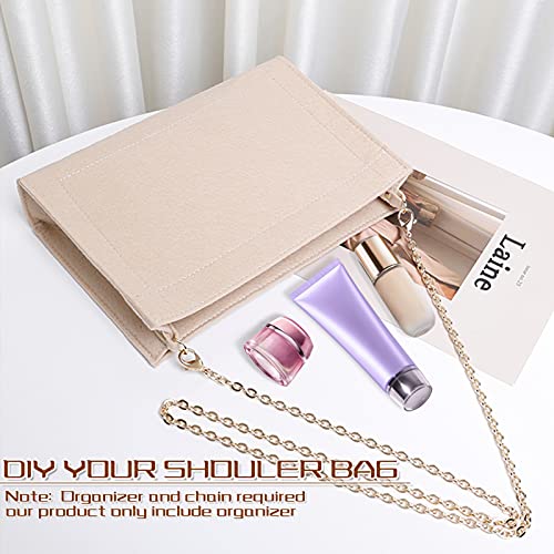 EsLuker.ly 2Pcs Felt Purse Organizer Insert with Zipper, Premium Microfiber Handbag Shaper Tote Bag Organiser Insert Fit Toiletry Pouch 26 19 - Large&Small, Khaki