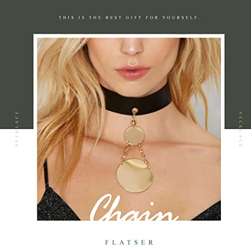Flatser Boho Chunky Necklaces Silver Coin Collar Choker Tassel Statement Chain Prom Party for Women and Girls