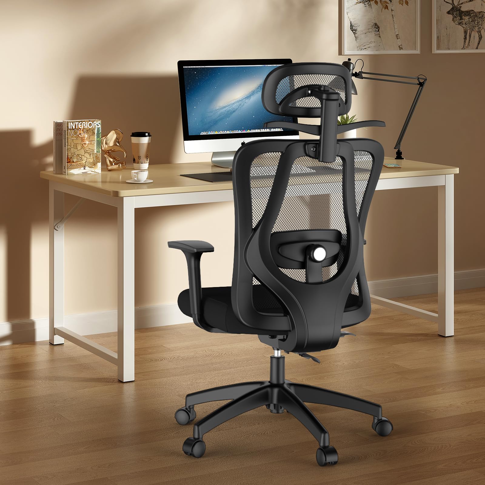 MUNNAR Ergonomic Office Chair, Home Office Desk Chairs, Comfy Mesh Office Chair, Computer Desk Chair Gaming Chair with Adjustable Lumbar Support, Headrest and Armrest, SGS Certified Gas Cylinder