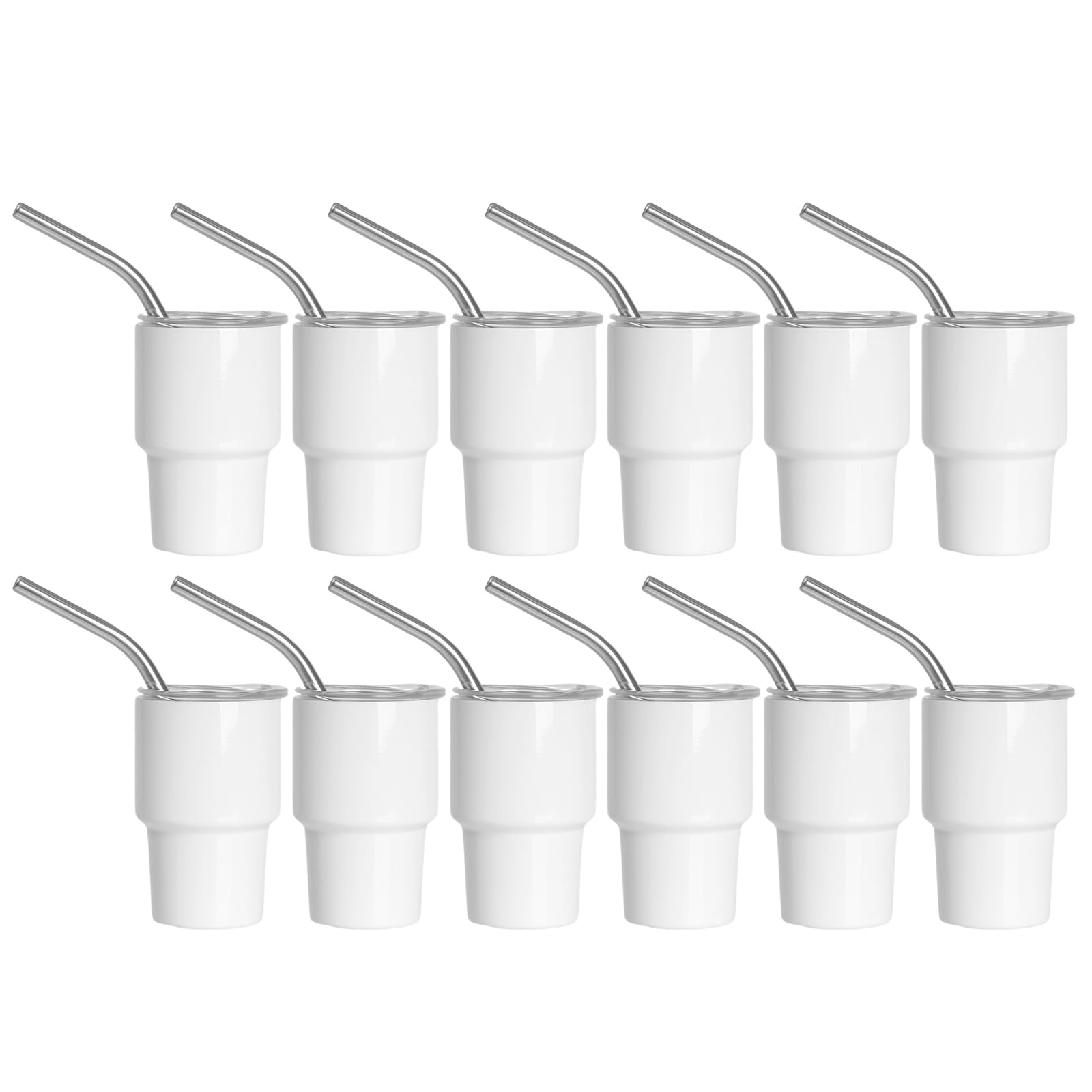 PYD Life 12 Pack 3 OZ Sublimation Shot Glasses Tumblers Blanks Bulk White Mini Wine Tumbler Stainless Steel Tumblers Cups with Lid and Straw for Sublimation Oven Printing
