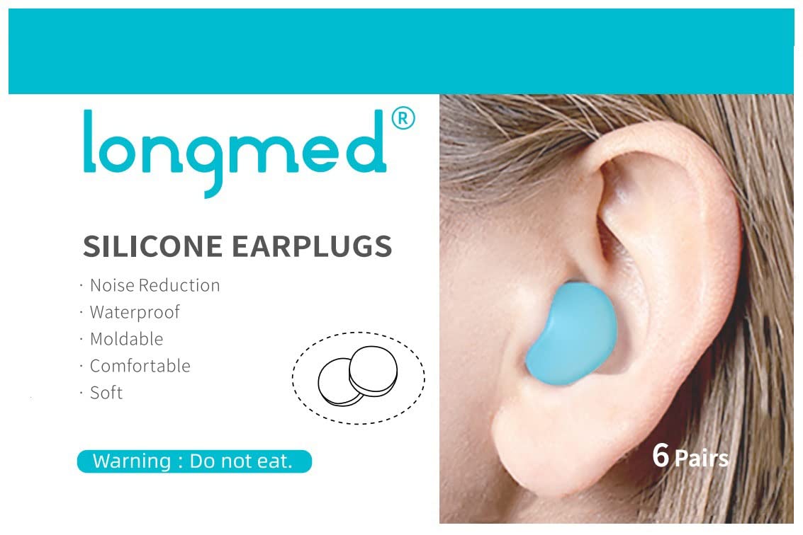 Longmed 6 Pair Pillow Soft Silicone Earplugs Waterproof Noise Cancelling Ear Plugs for Sleeping, Snoring, Swimming, Travel, Concerts and Studying