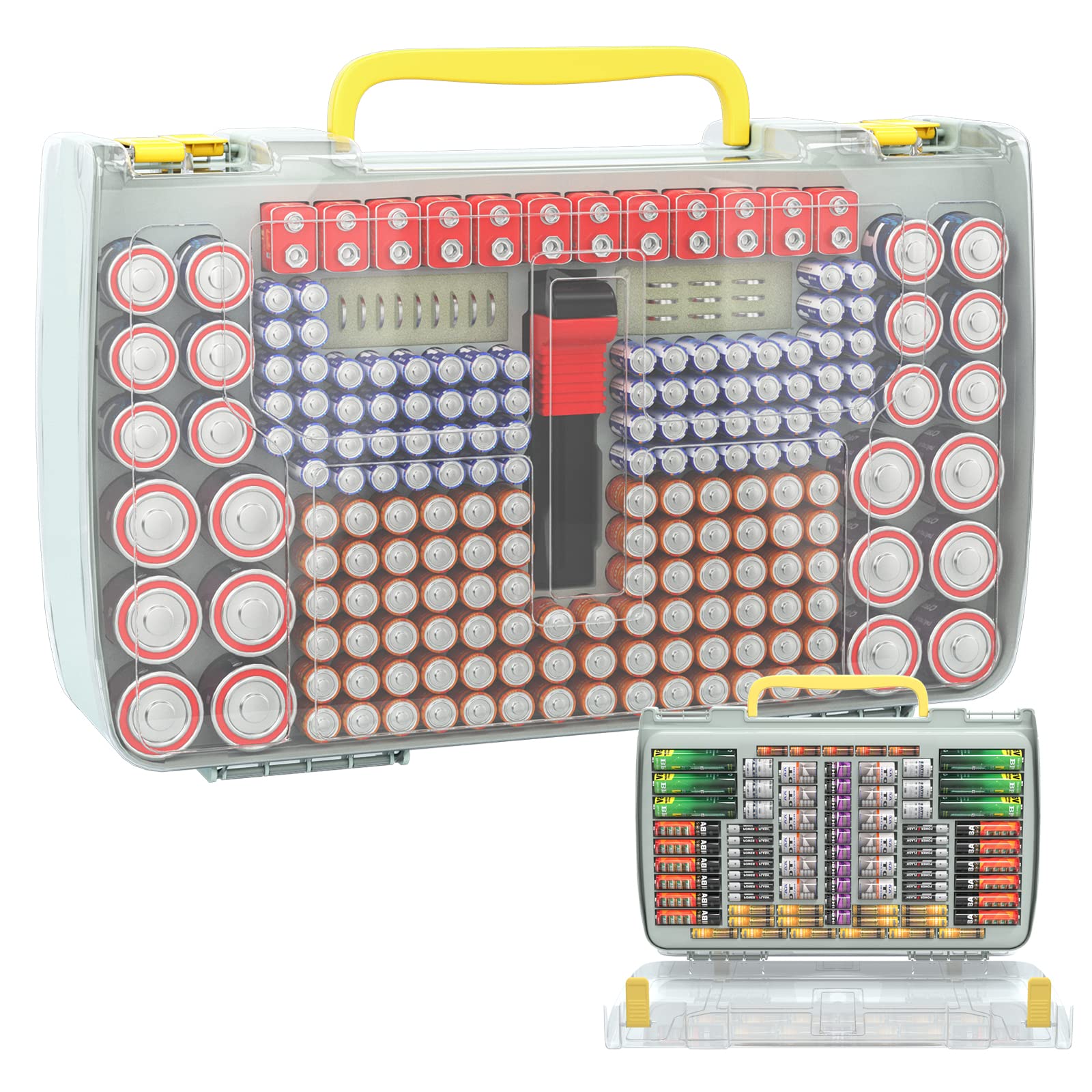 Large Capacity 269 Battery Organizer Storage Case with Tester, Double-Side Battery Holder Container for AA AAA AAAA C D 9V Lithium 3V CR123 CR2032 CR1632 18650 Batteries(Box Only) (Grey)