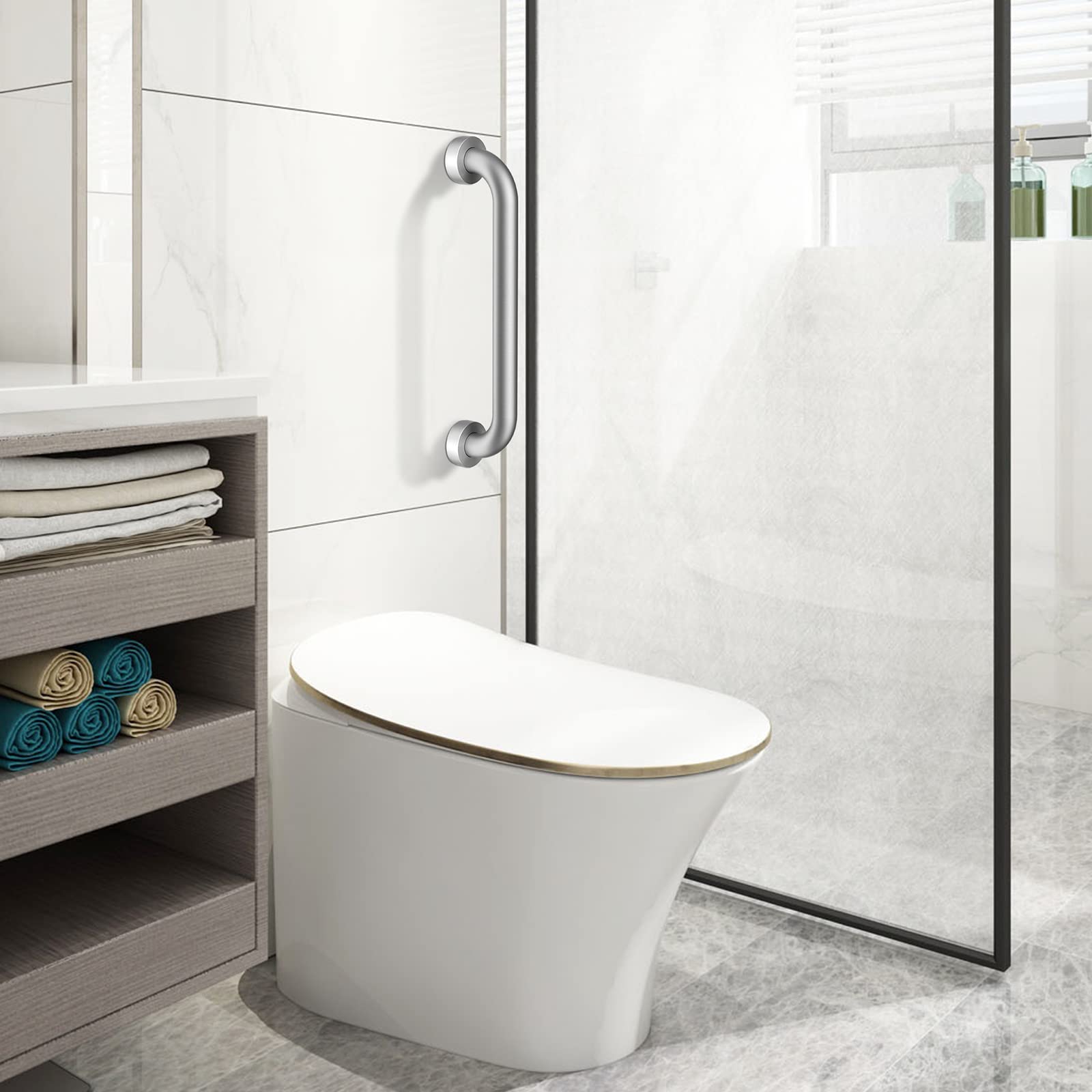 Gabrylly Brushed Nickel Shower System, Wall Mounted Slide Bar Shower Faucet Set Complete,15“ Grab Bar Handle,Brushed Nickel
