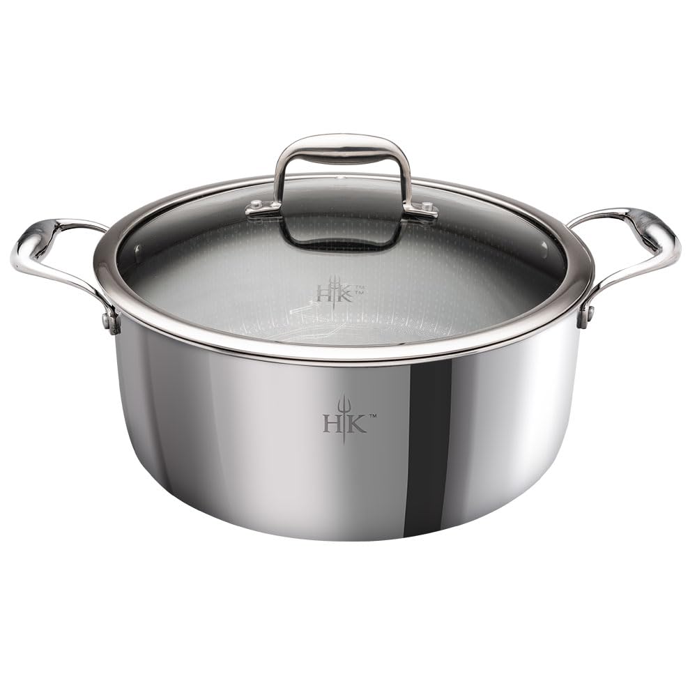 Hell's Kitchen Hybrid 7.5 Qt Pot and lid, Tri-Clad Stainless Steel and Nonstick Ceramic, PFAS Free, no PFOA, PTFE, or Teflon, Non Toxic Cookware, Metal Utensil Safe, All Cooktops and Oven Safe