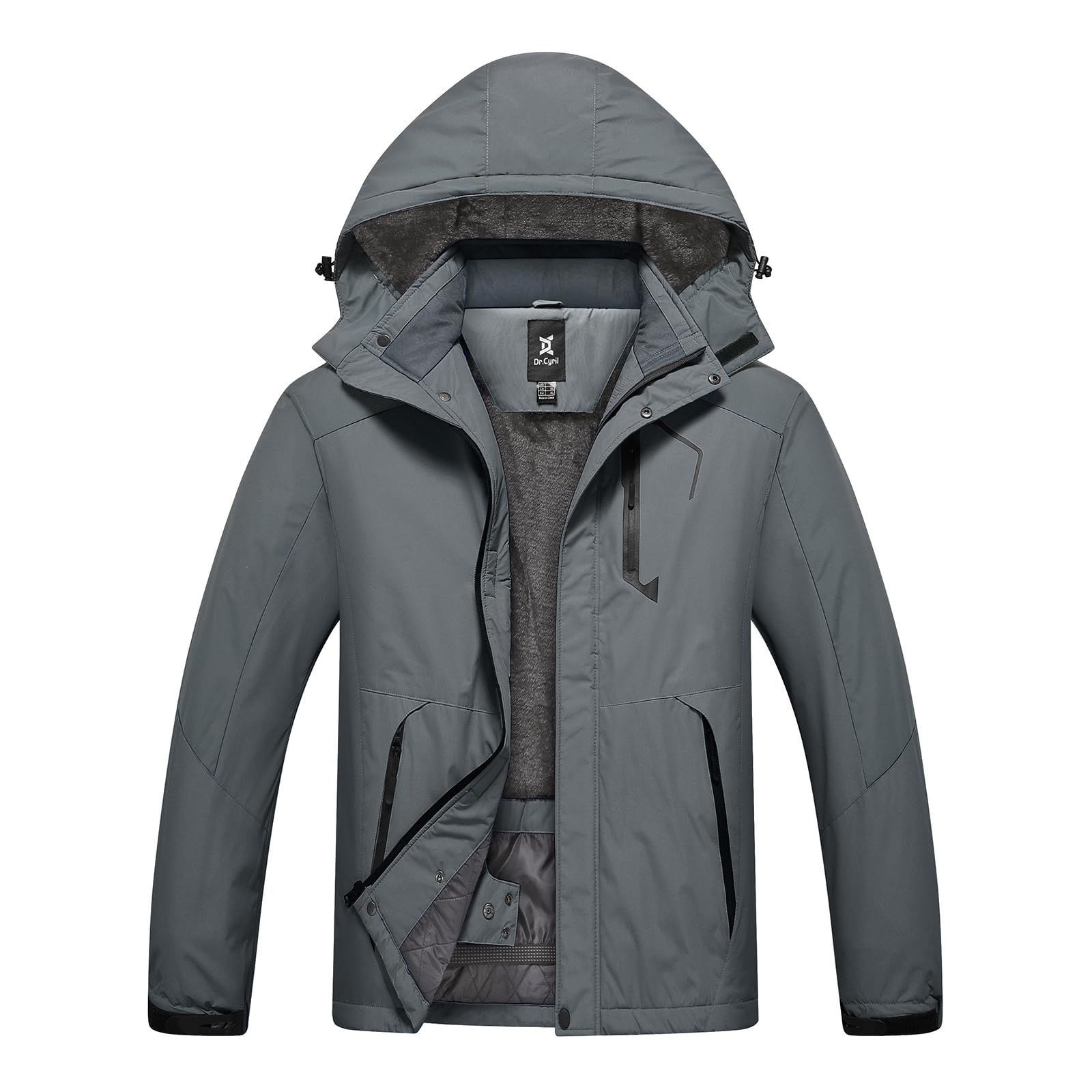 Dr.Cyril Men's Ski Jacket Waterproof Warm Winter Coat Detachable Hood Mountain Windproof Rain Jacket (2XL,Dark Grey)