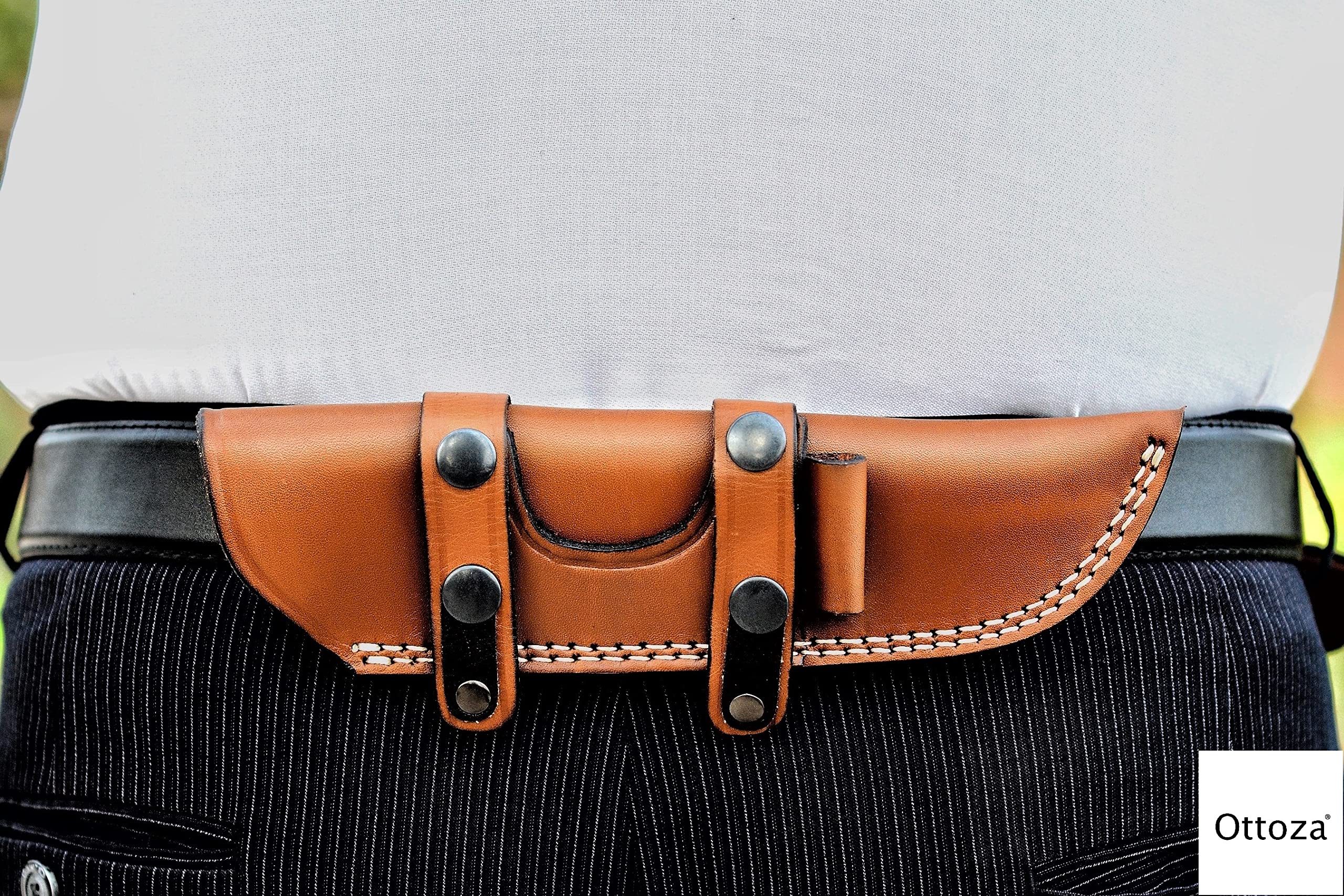 Ottoza TOP GRAIN Leather Knife Sheaths for Fixed Blade Knives, LEFT HAND Leather Knife Sheath for Belt, Leather Knife Holster Belt Knife Holder, Horizontal Knife Sheath for Belt No:102