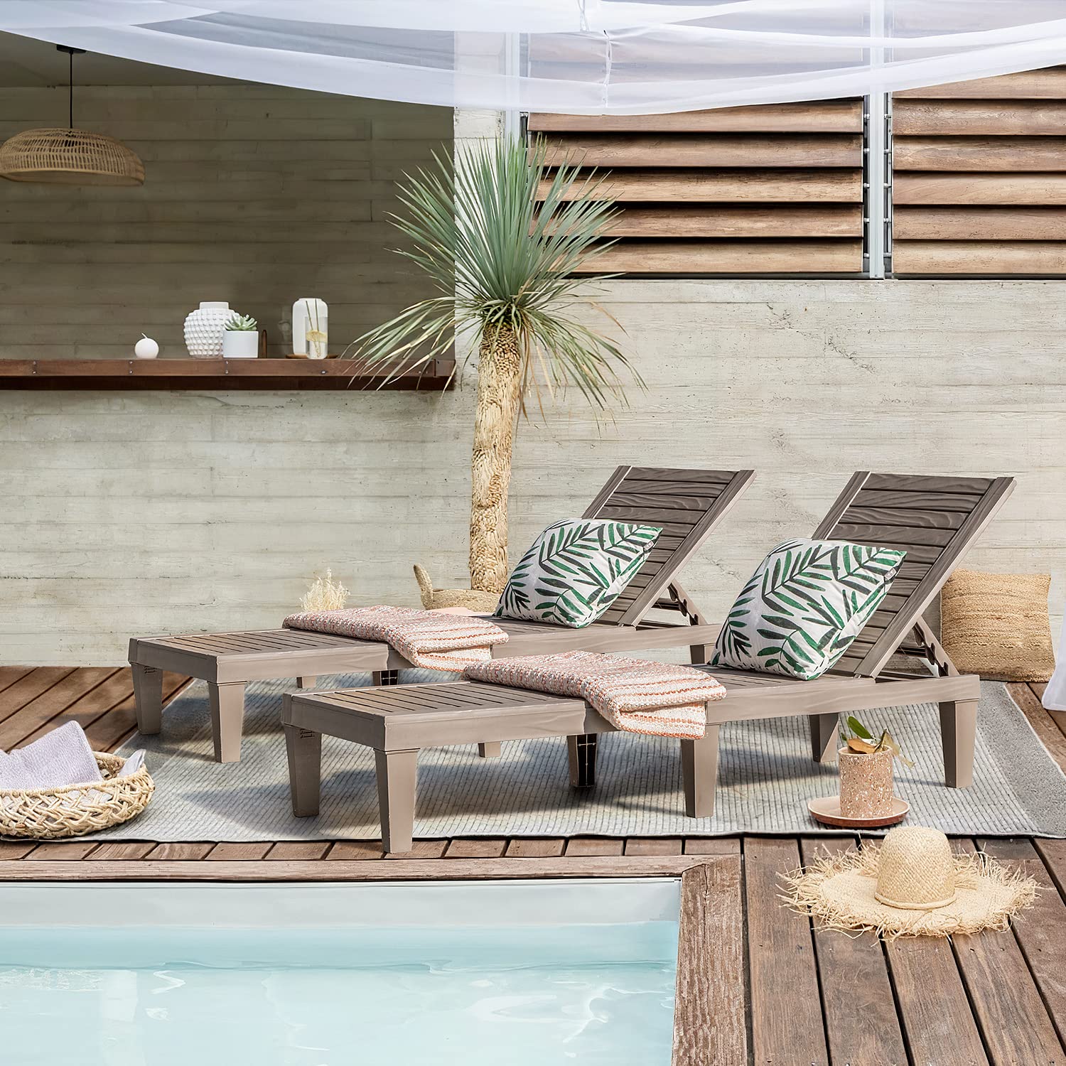 Homall Outdoor Chaise Lounge Chairs Set of 2, Quick Assembly & Waterproof & Lightweight Loungers with Adjustable Back for Poolside, Beach, Garden and Yard (Taupe)