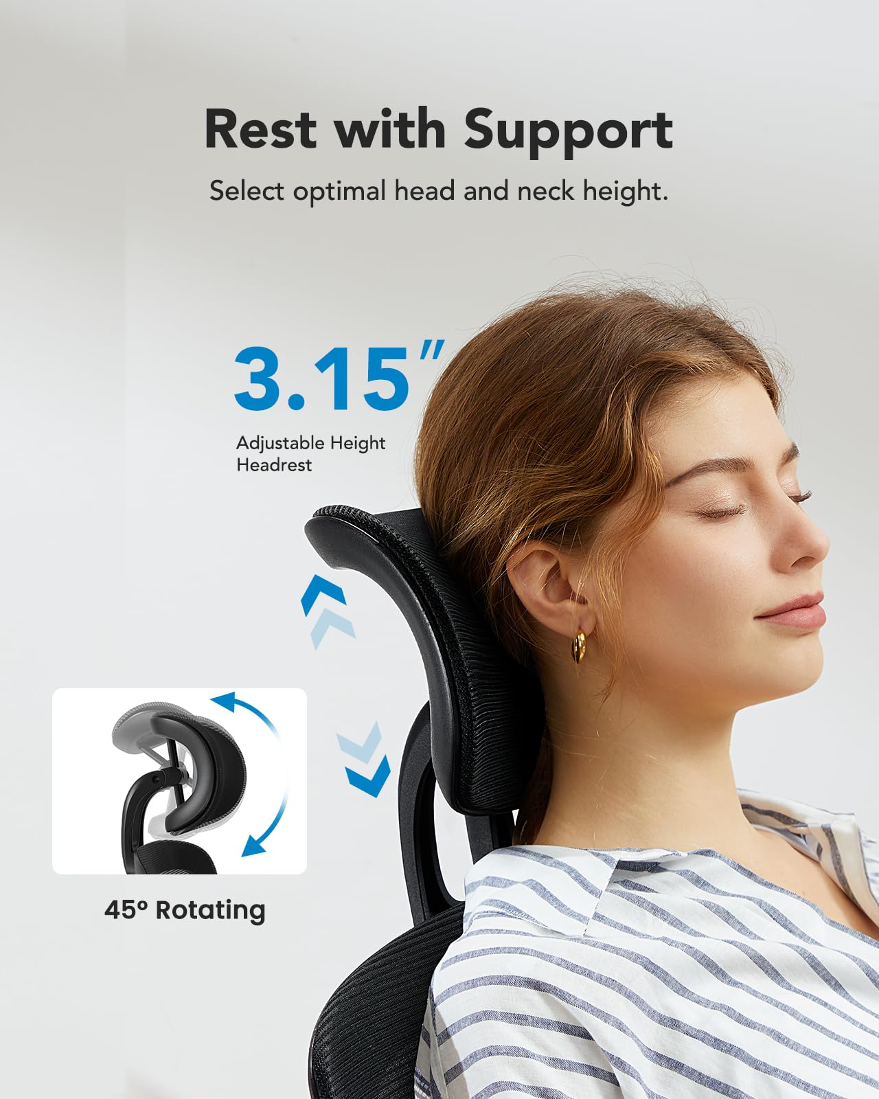 HUANUO Ergonomic Office Chair, High Back Desk Chair with S-Shaped Backrest, Adjustable Lumbar Support, Headrest, Armrest, Mesh Computer Chair with Thicker Seat Cushion and Tilt Function, Black