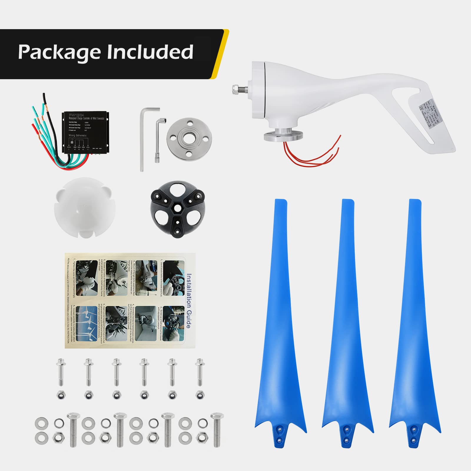 Dyna-Living Wind Turbine Generator Kit 800W Wind Turbine Motor with Charge Controller Power Generation Kit for Home Use(Not Included mast) Blue