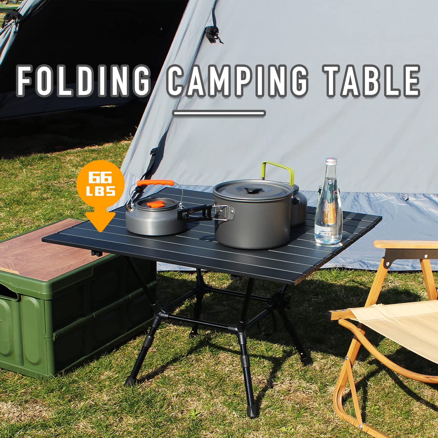 EAROND Folding Camping Table,Aluminum Portable Camp Table for Outdoor Use,Patio,Backyards,Picnic,Beach,Travelling,Hiking,Backpacking,Fishing-Black