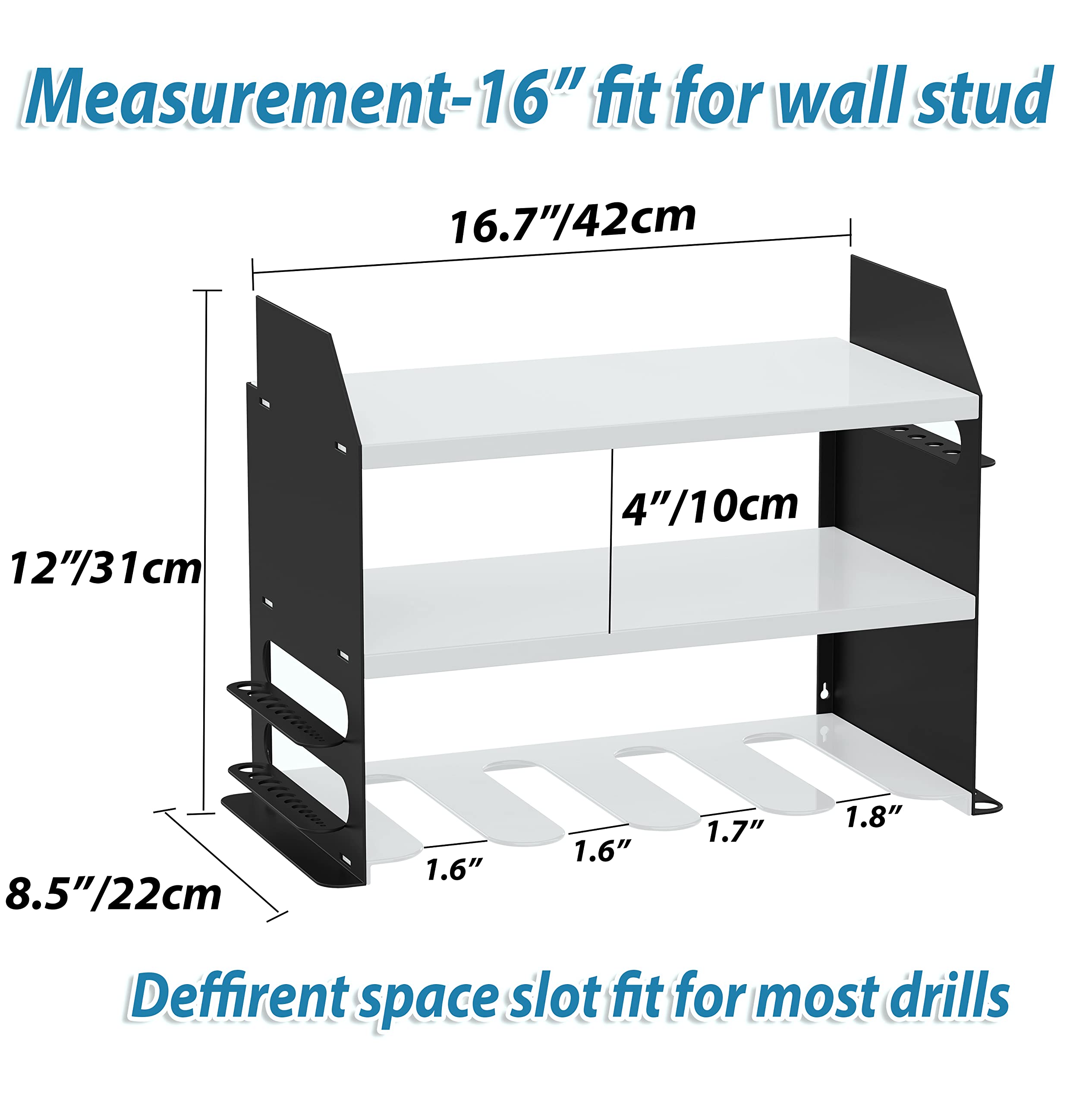 Hemacudy Drill Holder Power Tool Organizer,Drill Storage Rack Wall Mount Drill Holder Garage Tool Organizers and Storage for Garage,Workshop,Holds 4 Drills,Easy Assembly (White)