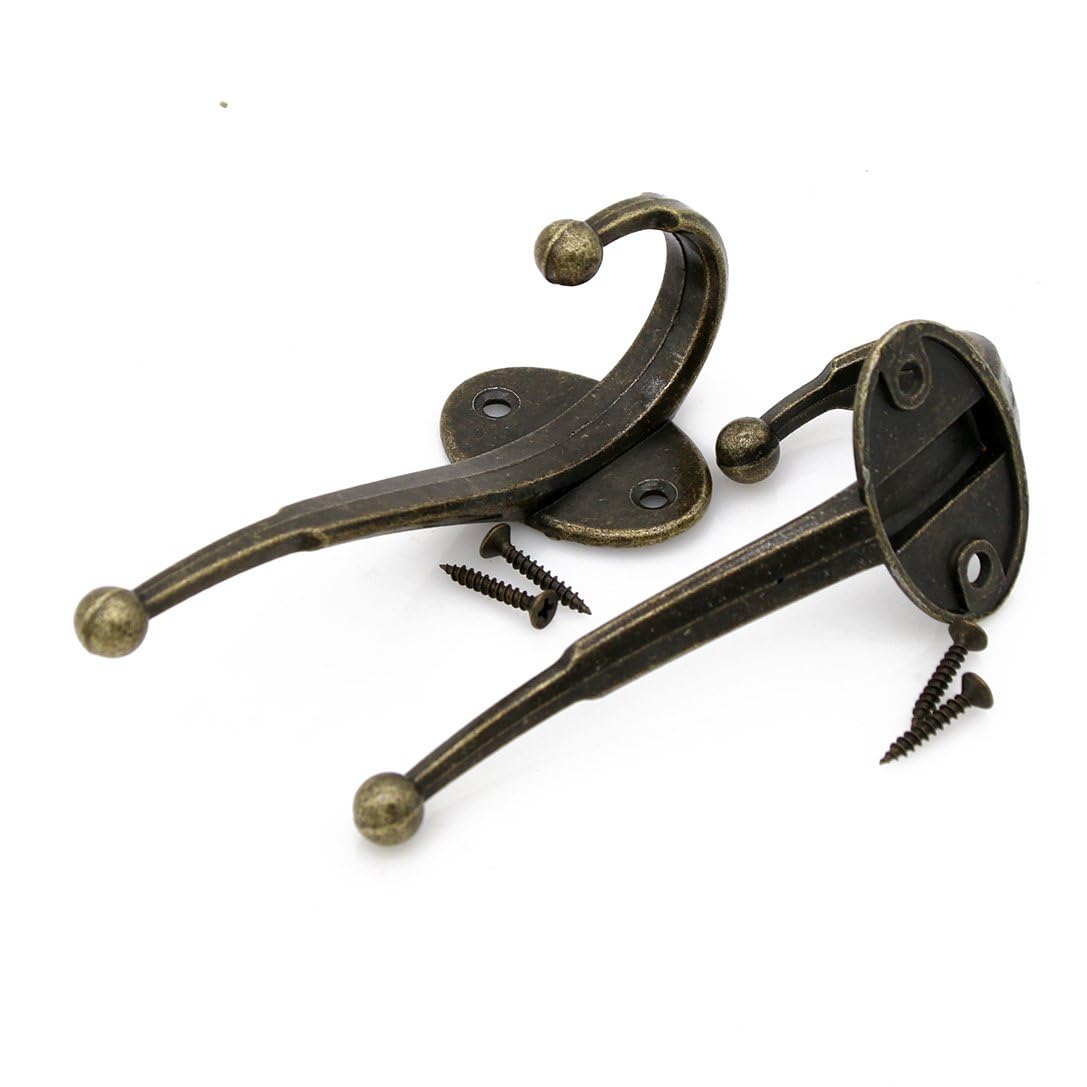 LXZ 4 PCs Antique Brass Wall Mounted Hooks - Wall Hooks - Hat Hangers Robe Hooks, Height 4.8-in (12 cm)