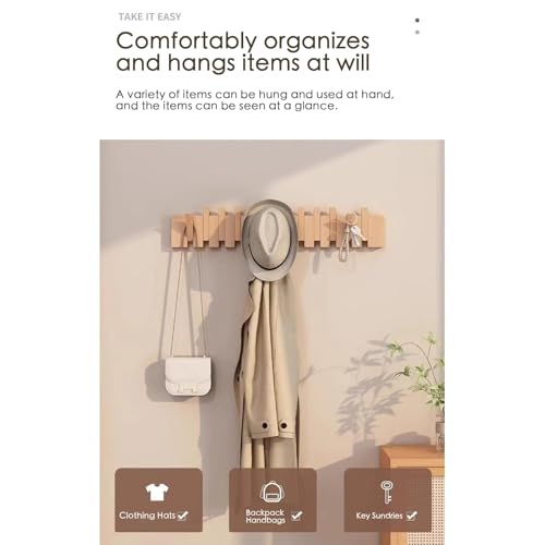HEmlSkrona Beech-6 Hooks Wall Mounted Coat RackHooks Piano Key Hangers Natural Solid Wood Hangers Non-Woven Fabric Clothes Hangers for Closet, Kitchen, Bedroom, Bathroom, Entryway (Walnut, 4 Hooks)