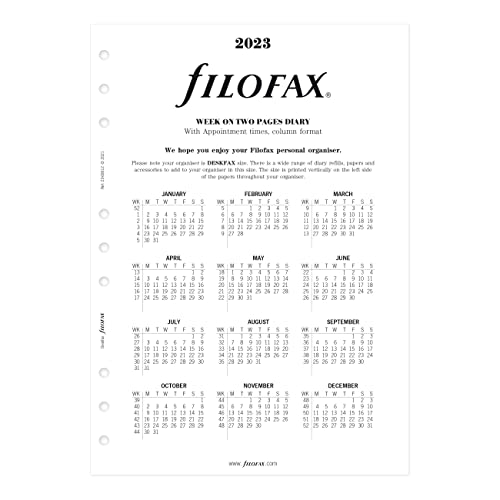 Filofax Refill, Deskfax, Week-to-View with Appointments, White Paper, English, 2023 (C68612-23), 7 inches X 10 inches