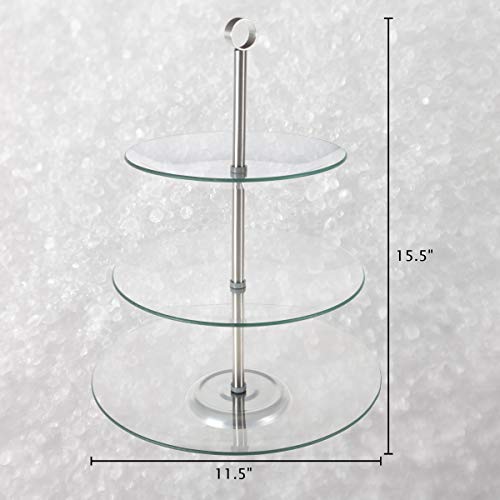 Home 3-Tier Dessert Stand-Tempered Round Glass Display Tower for Cupcakes, Cookies, Fruit, AppetizersâBuffet, Wedding, Party Serveware by Classic Cuisine, Standard, Clear
