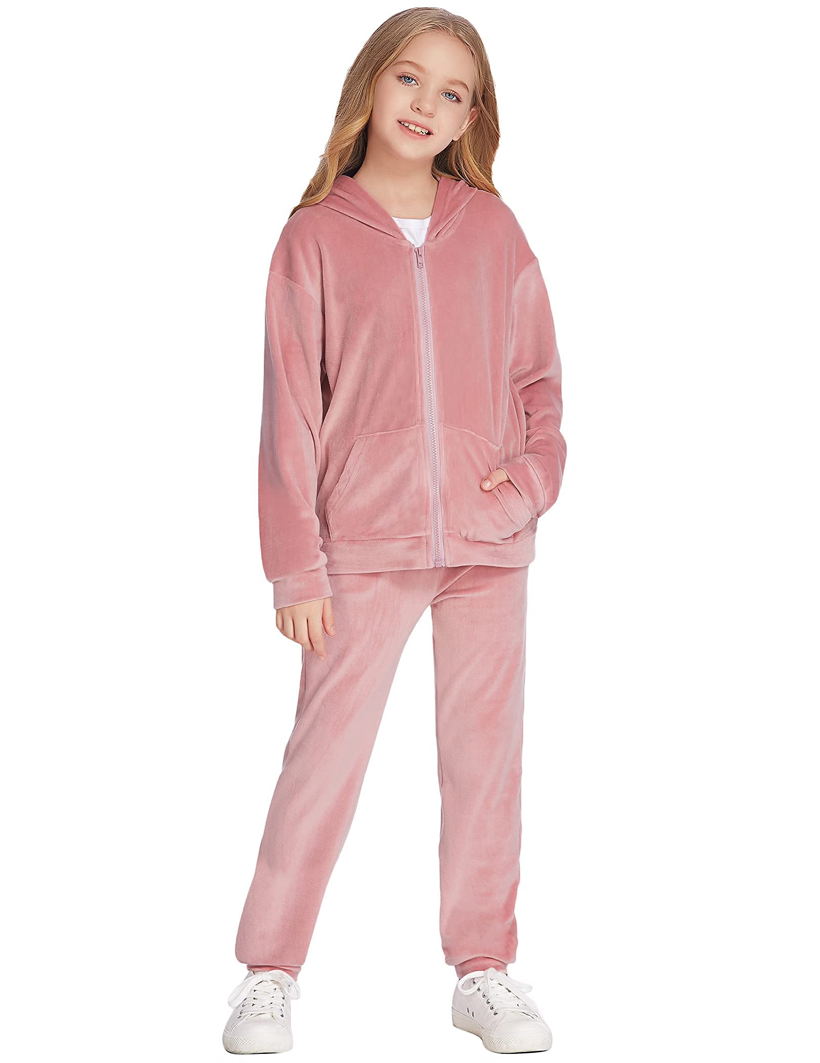 Greatchy Velour Tracksuit Girls 2 Pieces Joggers Outfits Jogging Sweatsuits Set Soft Sports Sweat Suits Pants