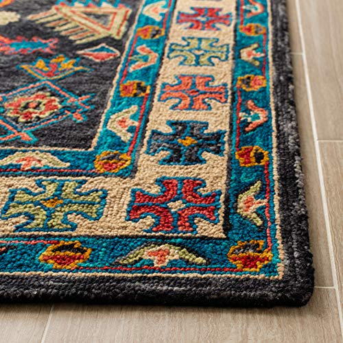 SAFAVIEH Aspen Collection Accent Rug - 3' x 5', Charcoal & Blue, Handmade Boho Wool, Ideal for High Traffic Areas in Entryway, Living Room, Bedroom (APN521H)