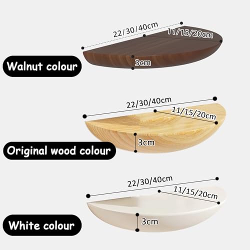 QATGQBCF Wall-Mounted Wooden Shelves, Display Shelves, Semi-Circular Shelves, Thickness 3 Cm, Smooth and Delicate Rounded Corners, Space-Saving(Original Wood,40 * 20 * 3cm)