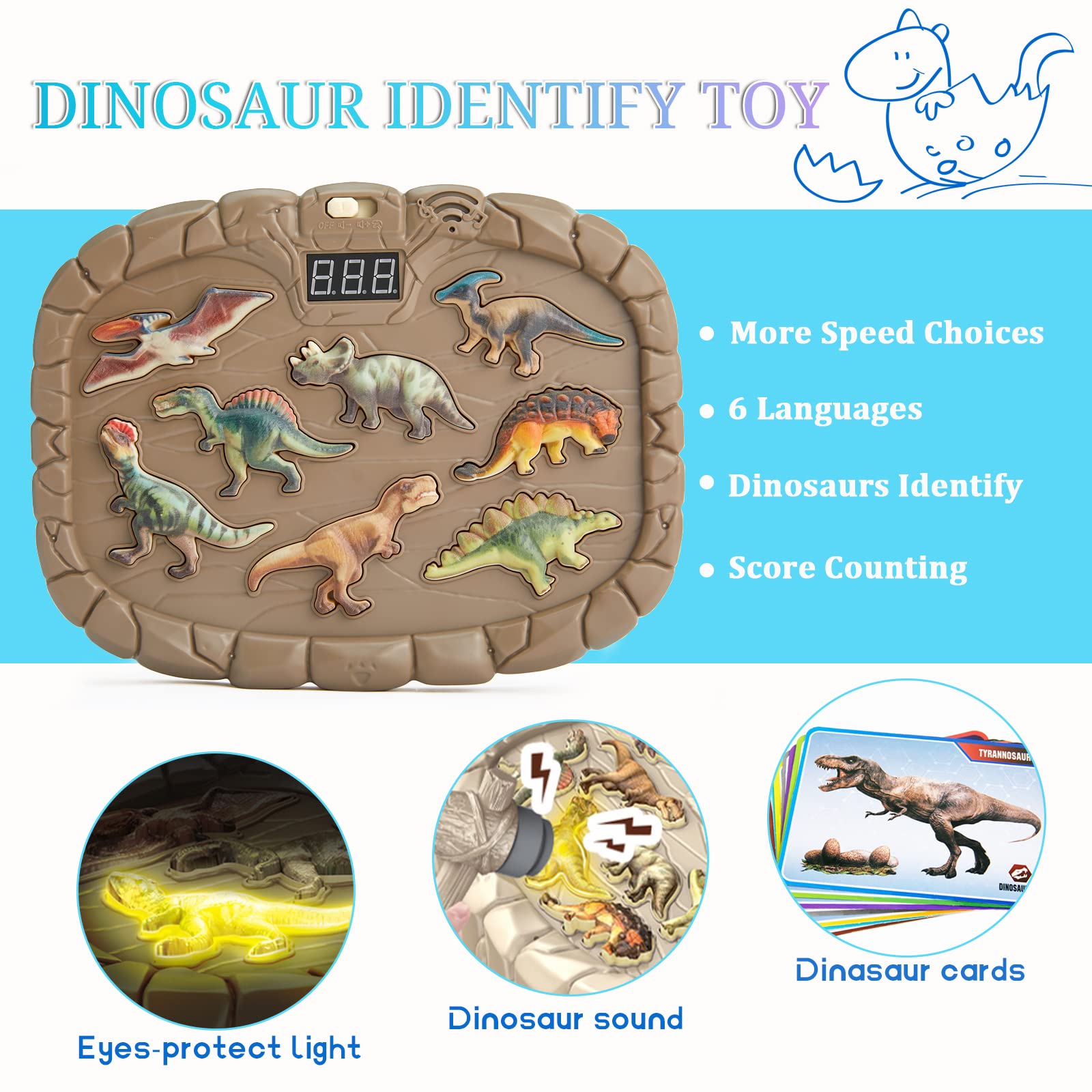 Itcaoseklu Whack A Dinosaur Toy, Interactive Whack a Mole Pounding Game Toy, 2 Hammer & 4 Heighten Legs, Dinosaur Identify Early Developmental Educational Toy for Kids Toddlers