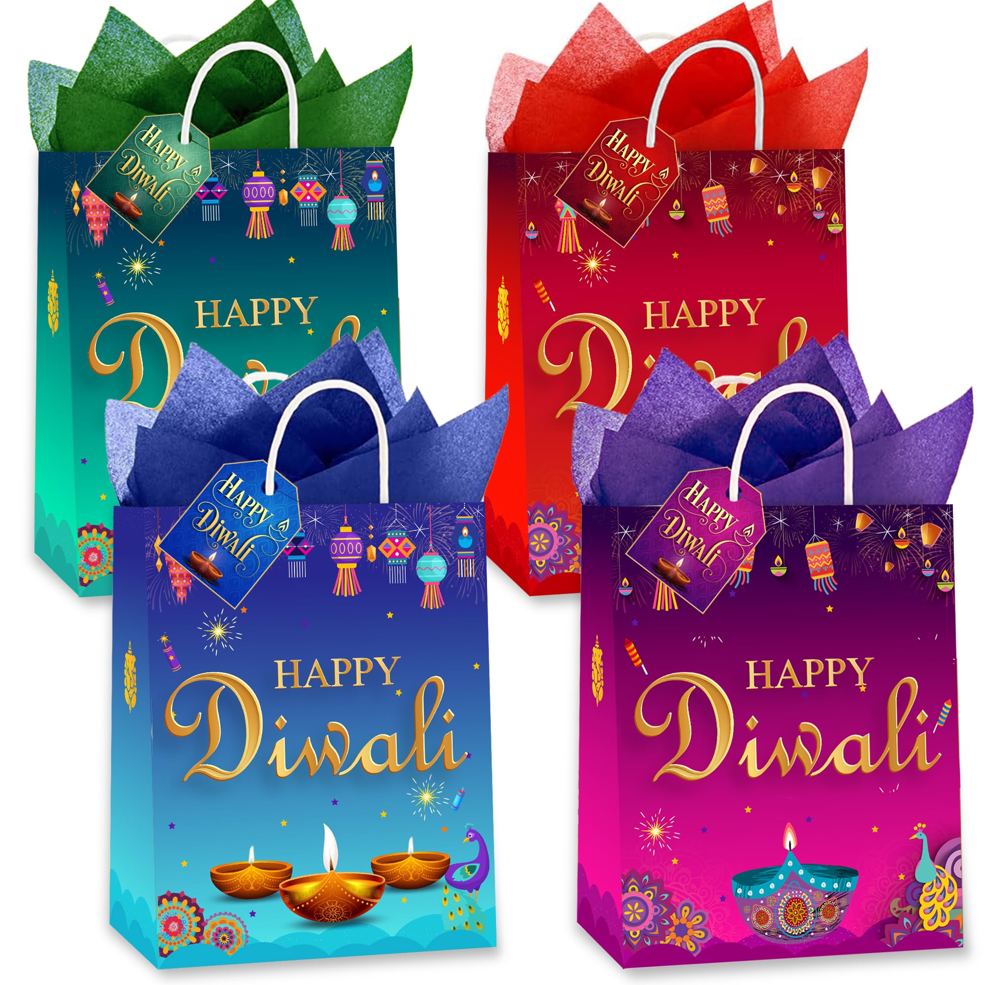 LyhongParty Diwali Decorations for Home,20PCS Diwali Gift Bags,Included Gift Cards Tags and Tissue Paper,Diwali Goodie Bags,Diwali Decorations,Diwali Gift Bags