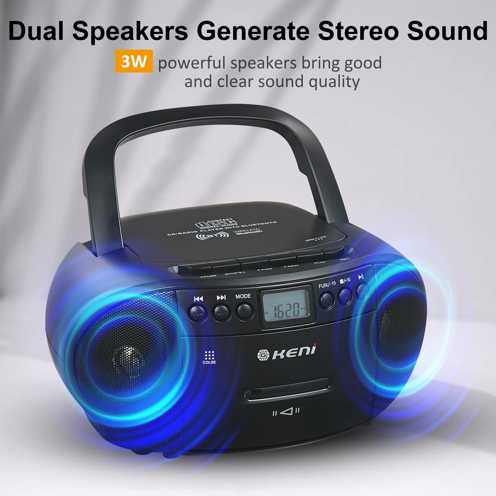 G Keni Portable CD and Cassette Player Boombox Combo, Casette Tape Recorder with Remote, AM FM Radio, USB Playback with Earphone Jack, 5.1V Bluetooth Speaker, Battery Operated or AC Powered for Home