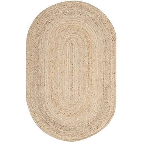 SAFAVIEH Cape Cod Collection Area Rug - 5' x 8' Oval, Natural, Handmade Flat Weave Jute, Ideal for High Traffic Areas in Living Room, Bedroom (CAP252A)
