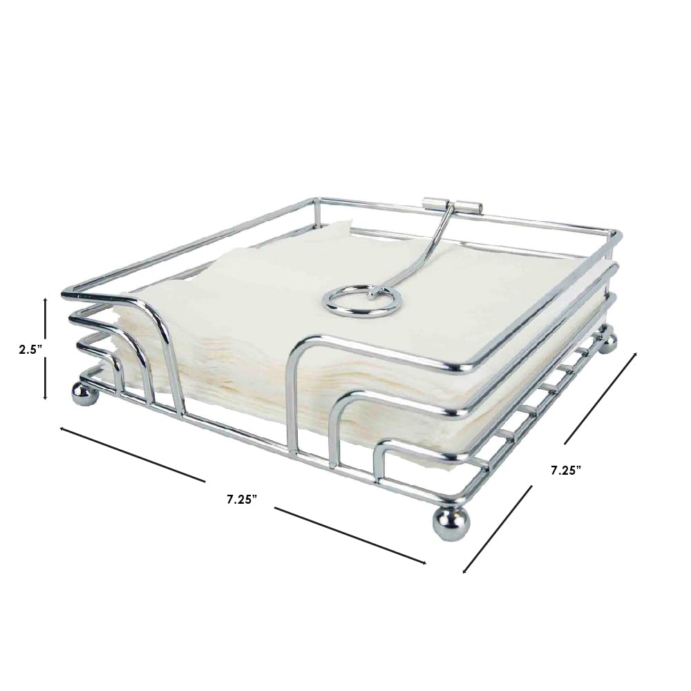 Home Basics Chrome Plated Steel Flat Napkin Holder with Weighted Pivoted Arm, Indoor and Outdoor Use, Silver (1)