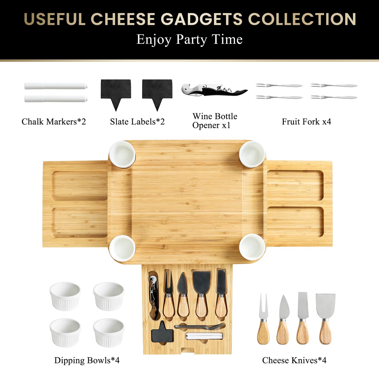 KHINYA Charcuterie Boards - Cheese Board Set, Charcuterie Board with Lid, Gifts for Women, Cheese Plate for Housewarming, Convenient Lid Design with Handle (3 Drawers Black)