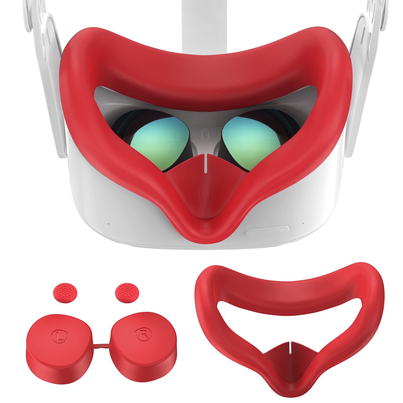 iTwano VR Face Pad and Lens Protector for Quest 2, Washable Silicone Face Pad Compatible with Oculus Quest 2 Accessories (Red)